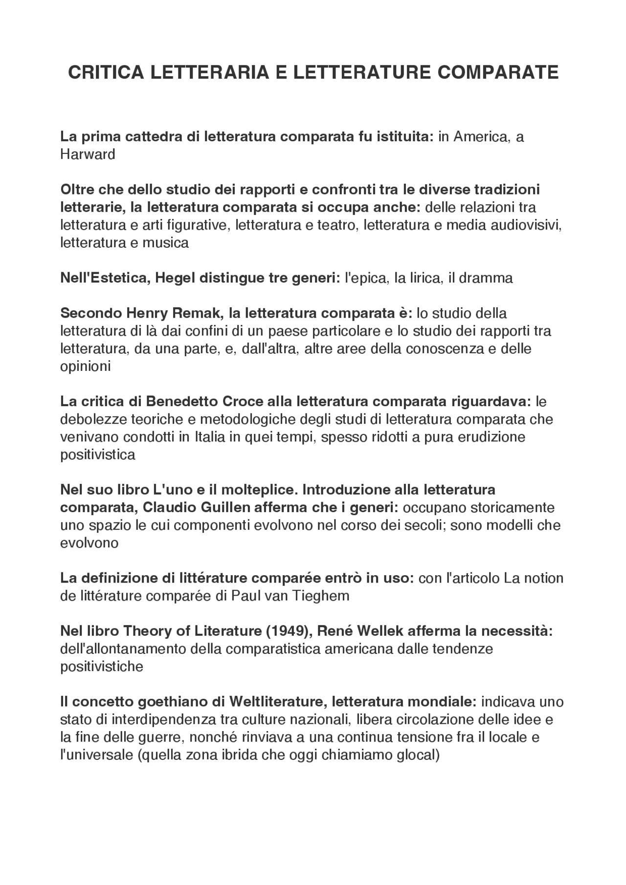 CRITICA LETTERARIA E LETTERATURE COMPARATE (Università Telematica ...