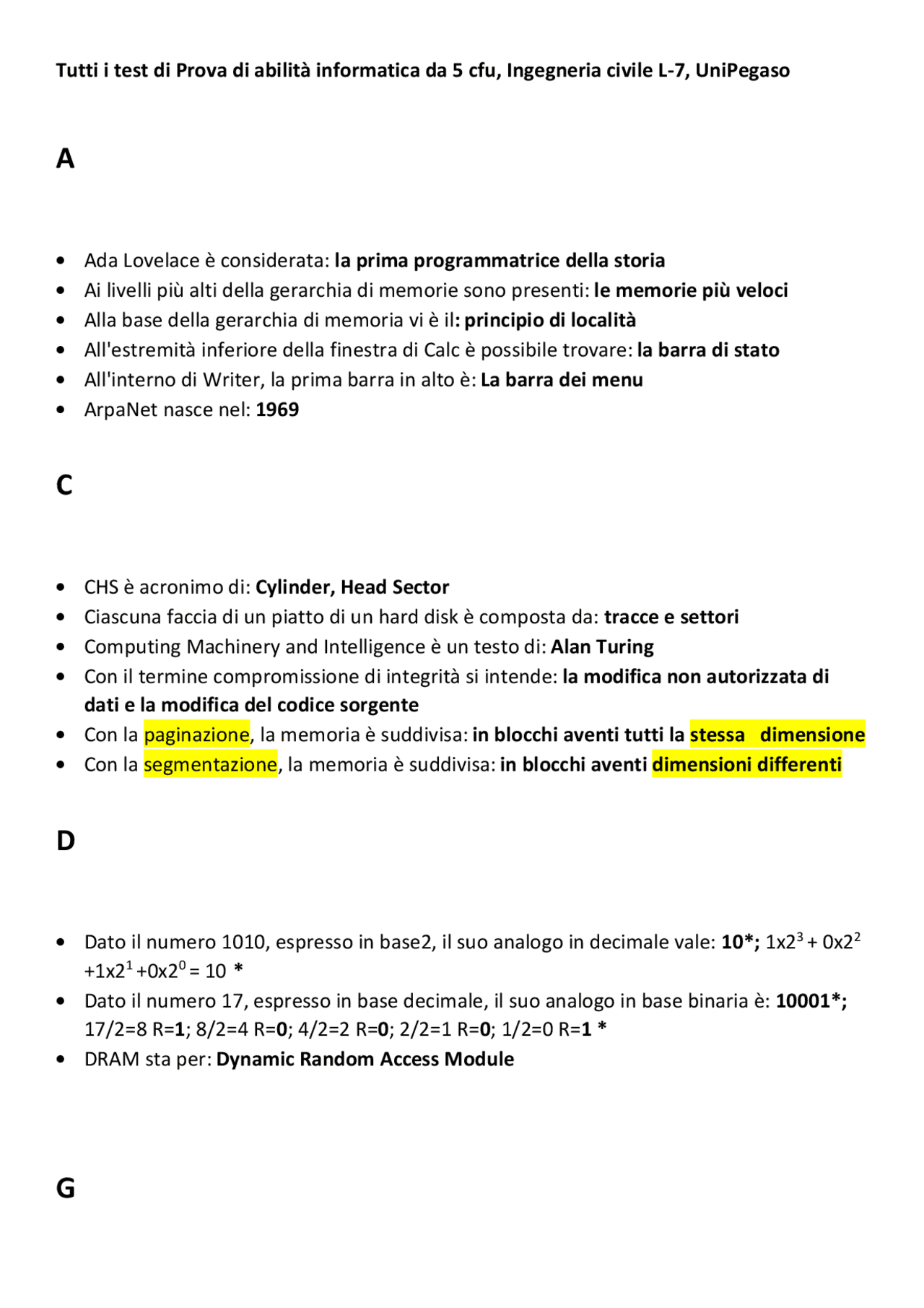 Prova Di Abilità Informatica Da 5 Cfu Ingegneria Civile L 7 Aa 2022