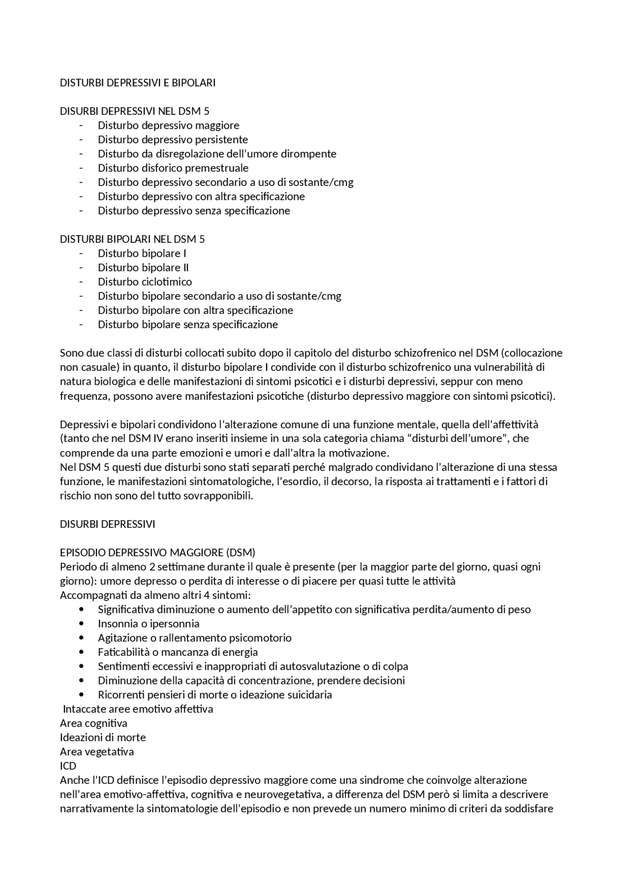 disturbi depressivi e bipolari | Dispense di Psicologia Clinica | Docsity