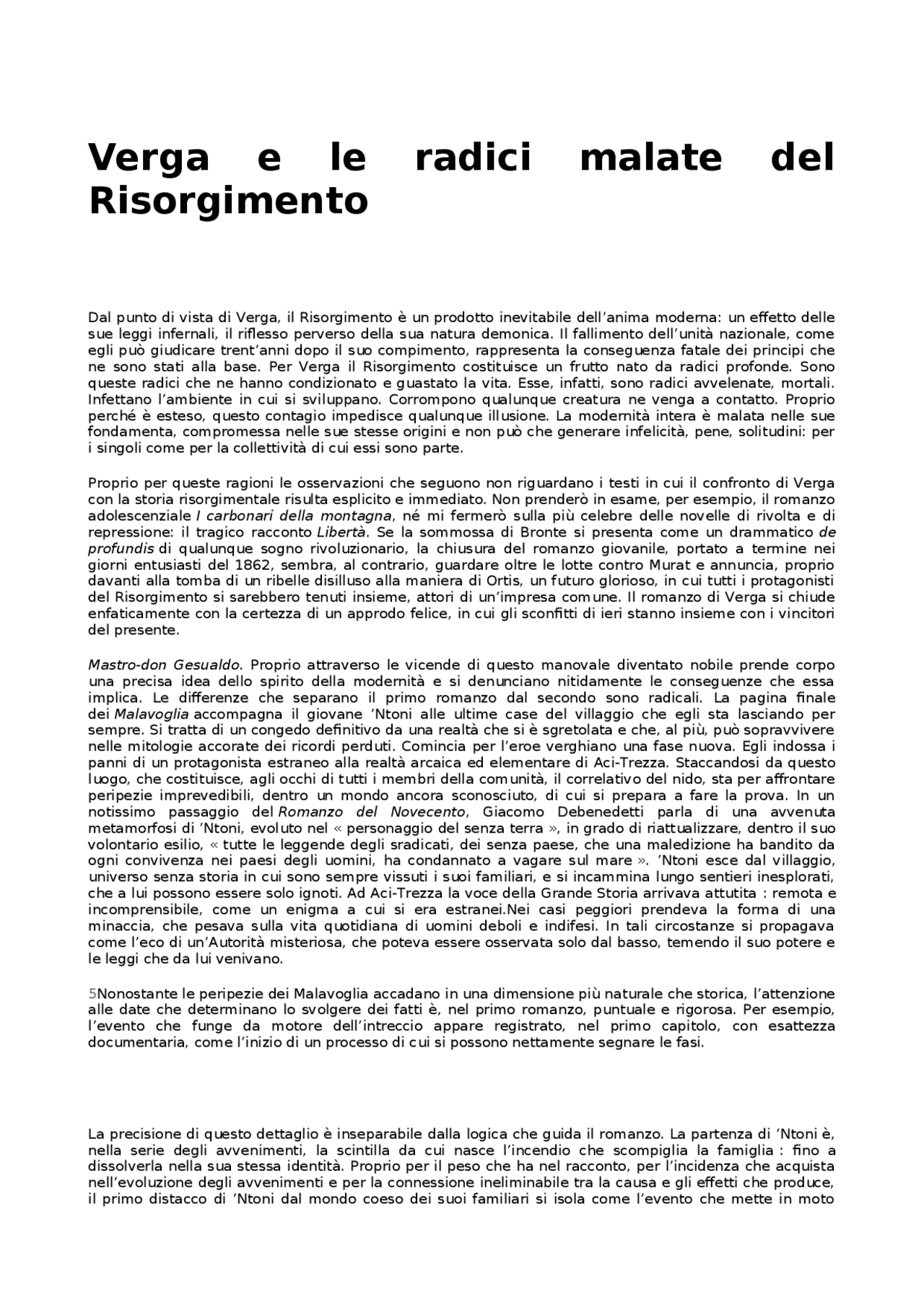 Verga e il suo rapporto con il Risorgimento | Appunti di Letteratura Italiana | Docsity