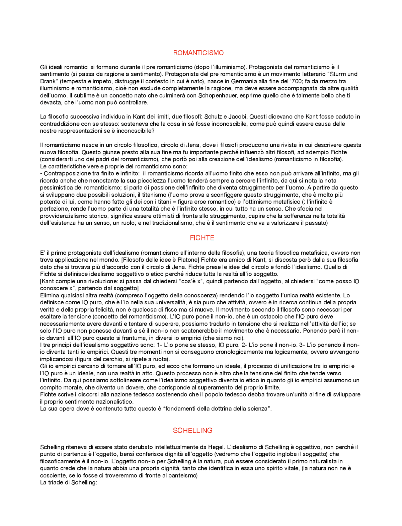 Fichte Schelling E Hegel Appunti Di Filosofia Docsity