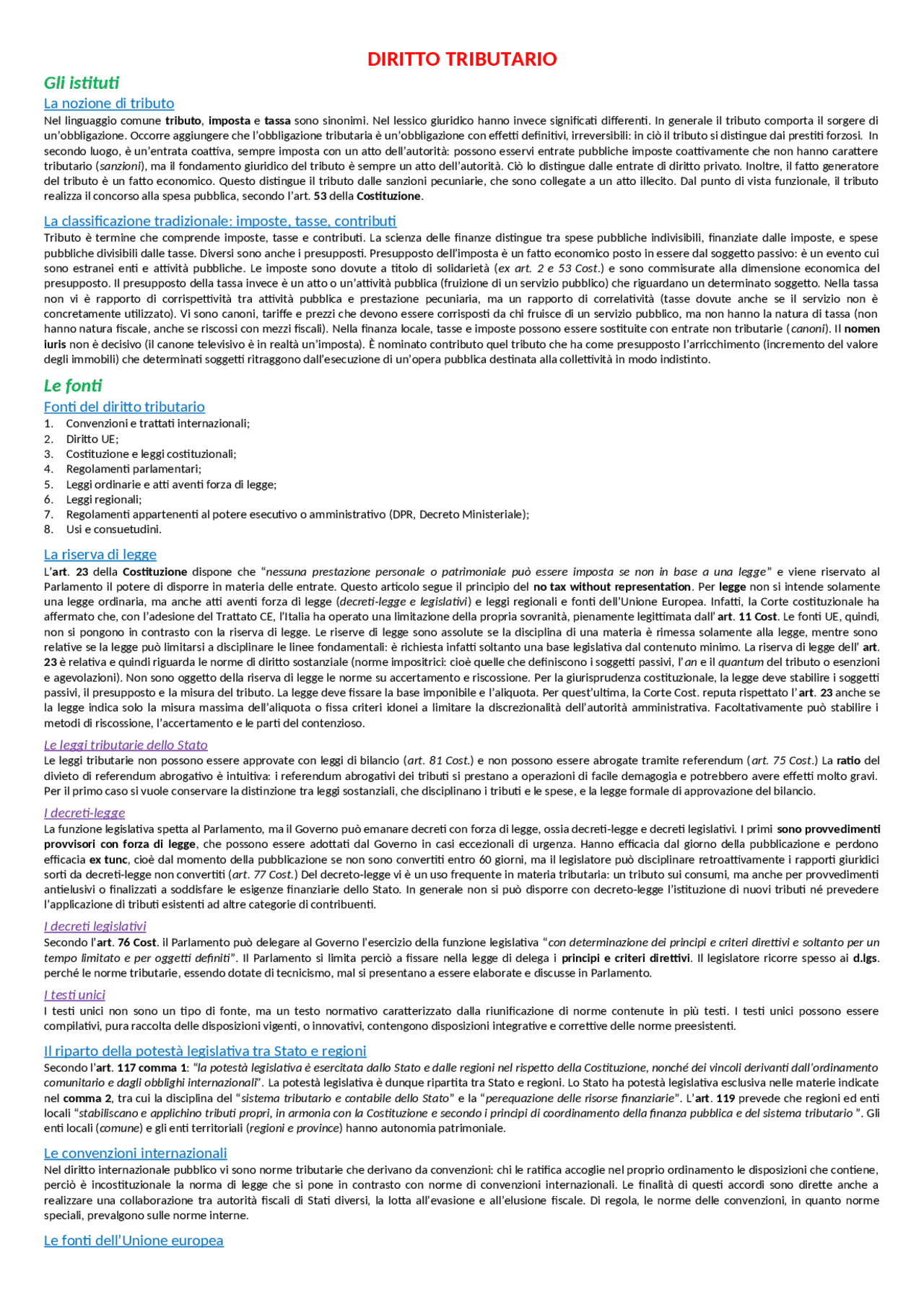 Riassunto Diritto Tributario | Dispense di Diritto Tributario | Docsity