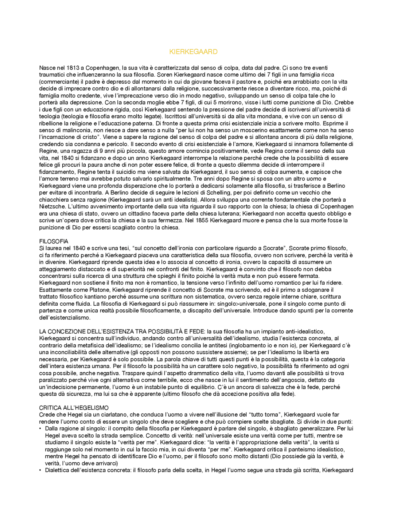 La filosofia di Kierkegaard: tra possibilità e fede | Appunti di ...