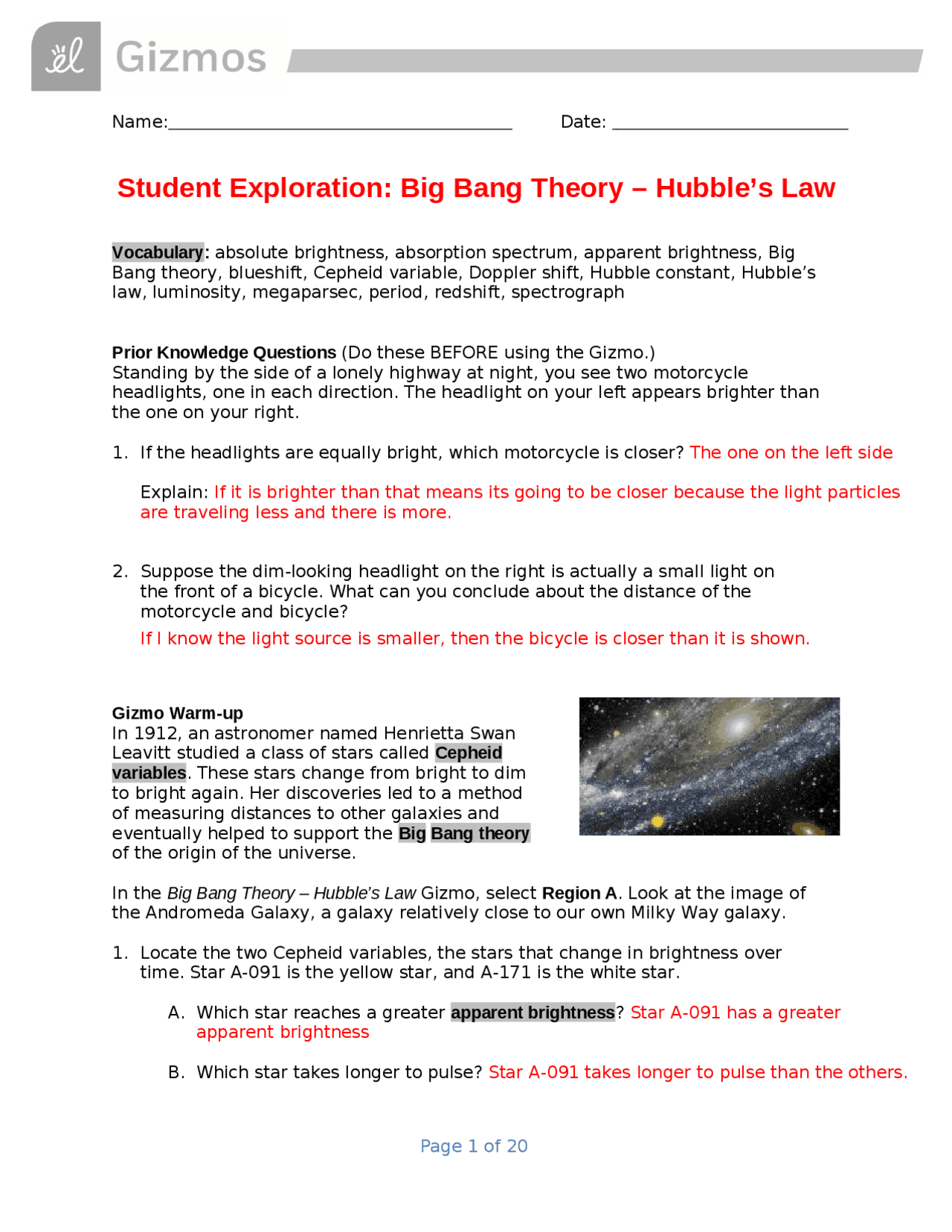 Student Exploration: Big Bang Theory – Hubble’s Law | Exams Nursing ...