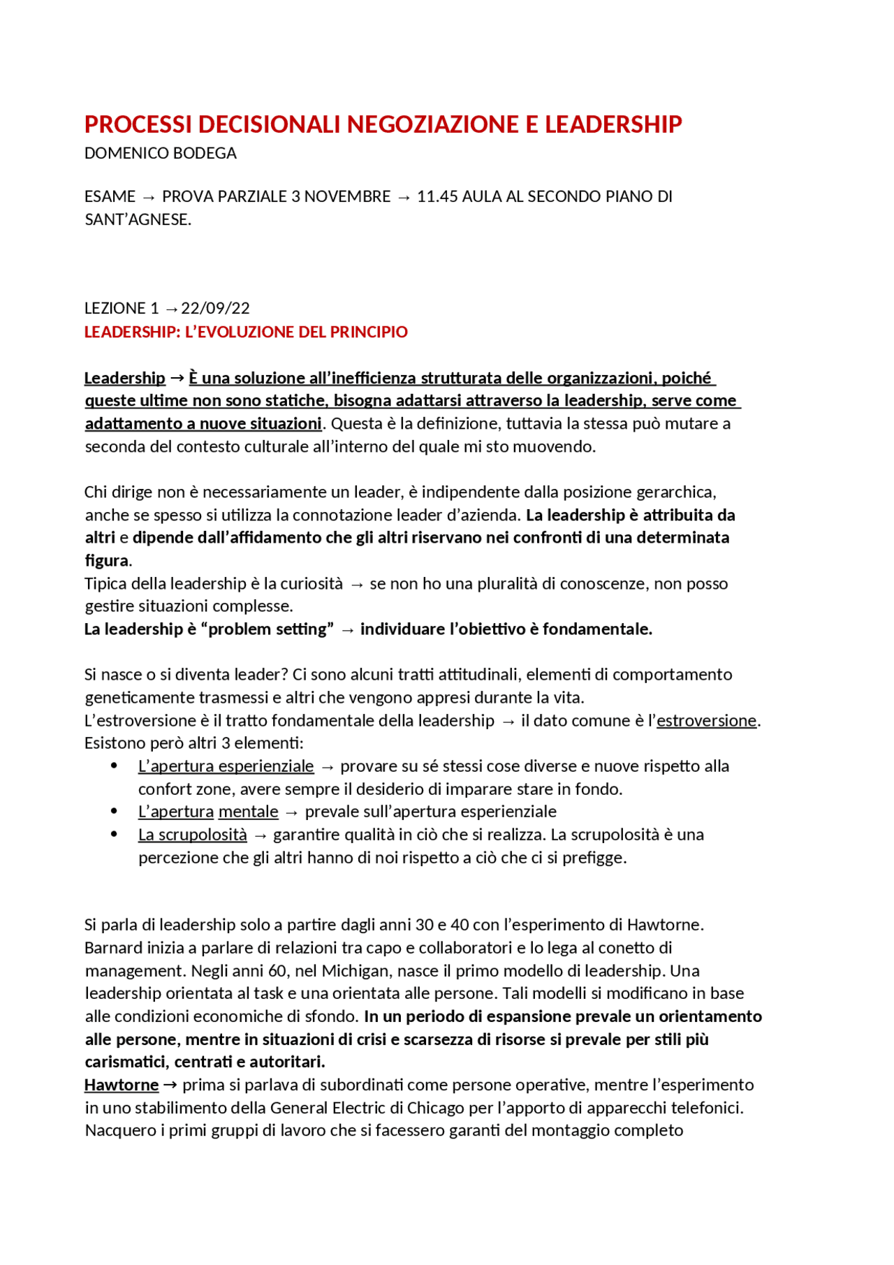 DISPENSA DI PROCESSI DECISIONALI, NEGOZIAZIONE E LADERSHIP MODULO PROF. BODEGA | Dispense di ...