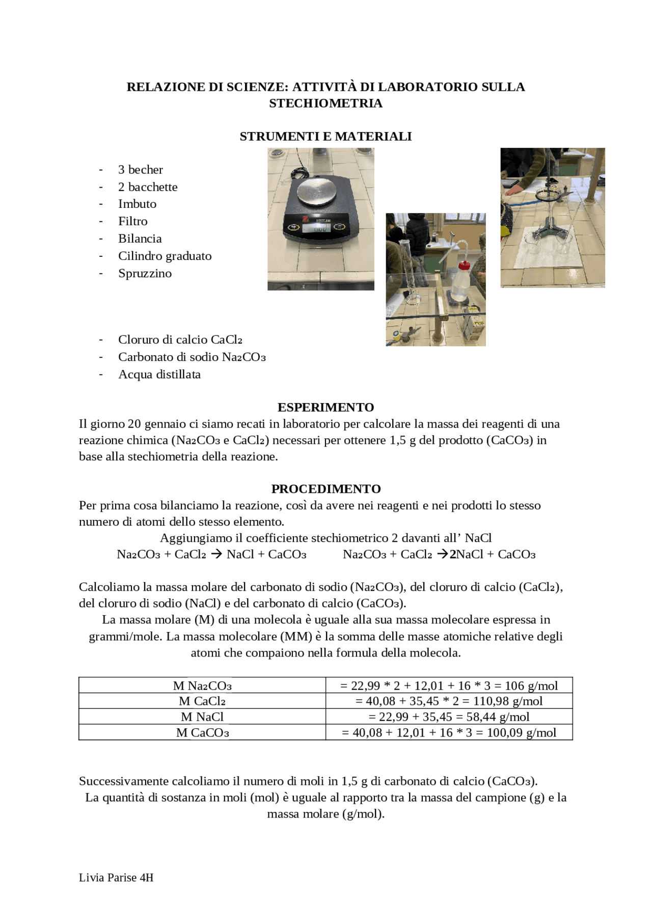 Relazione Di Laboratorio Sulla Stechiometria Appunti Di Chimica Docsity