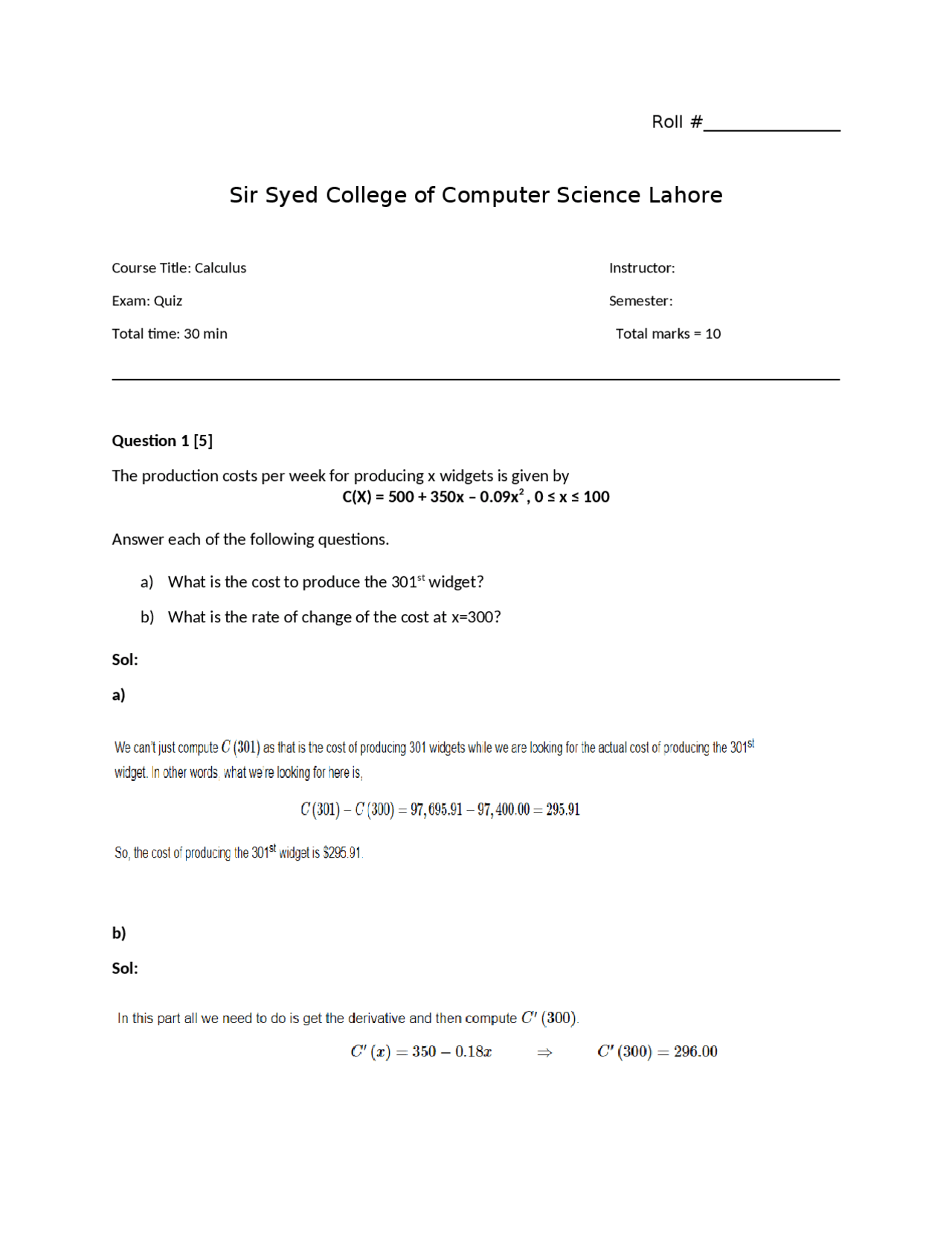 Important Calculus Quizzes Quizzes Calculus Docsity