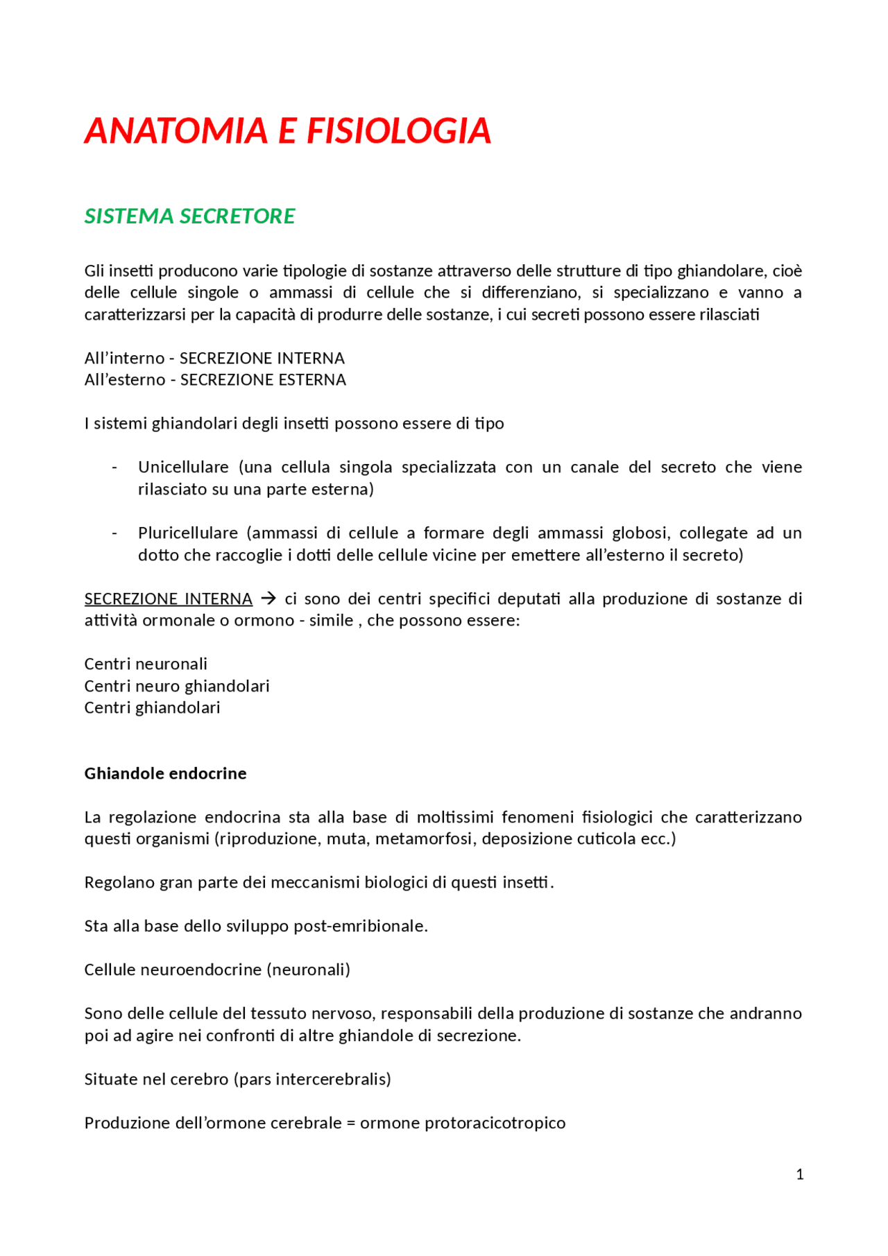 Anatomia e fisiologia degli insetti | Appunti di Entomologia | Docsity