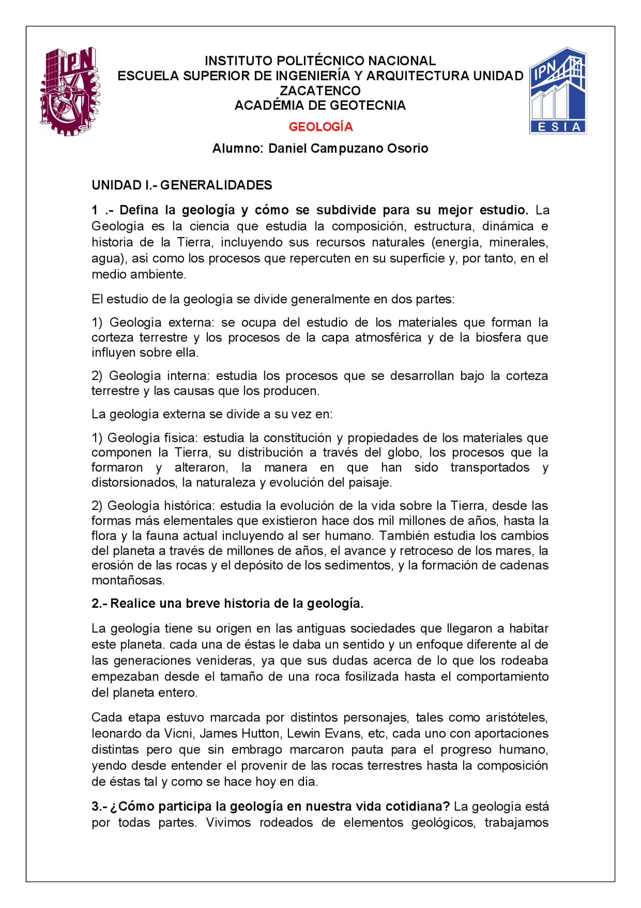 Guia De Geologia 1y 2 Ejercicios De Geología Docsity