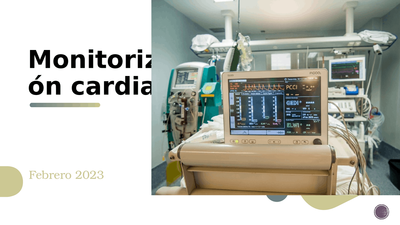 Monitor picco. monitorizacion | Diapositivas de Cardiología | Docsity