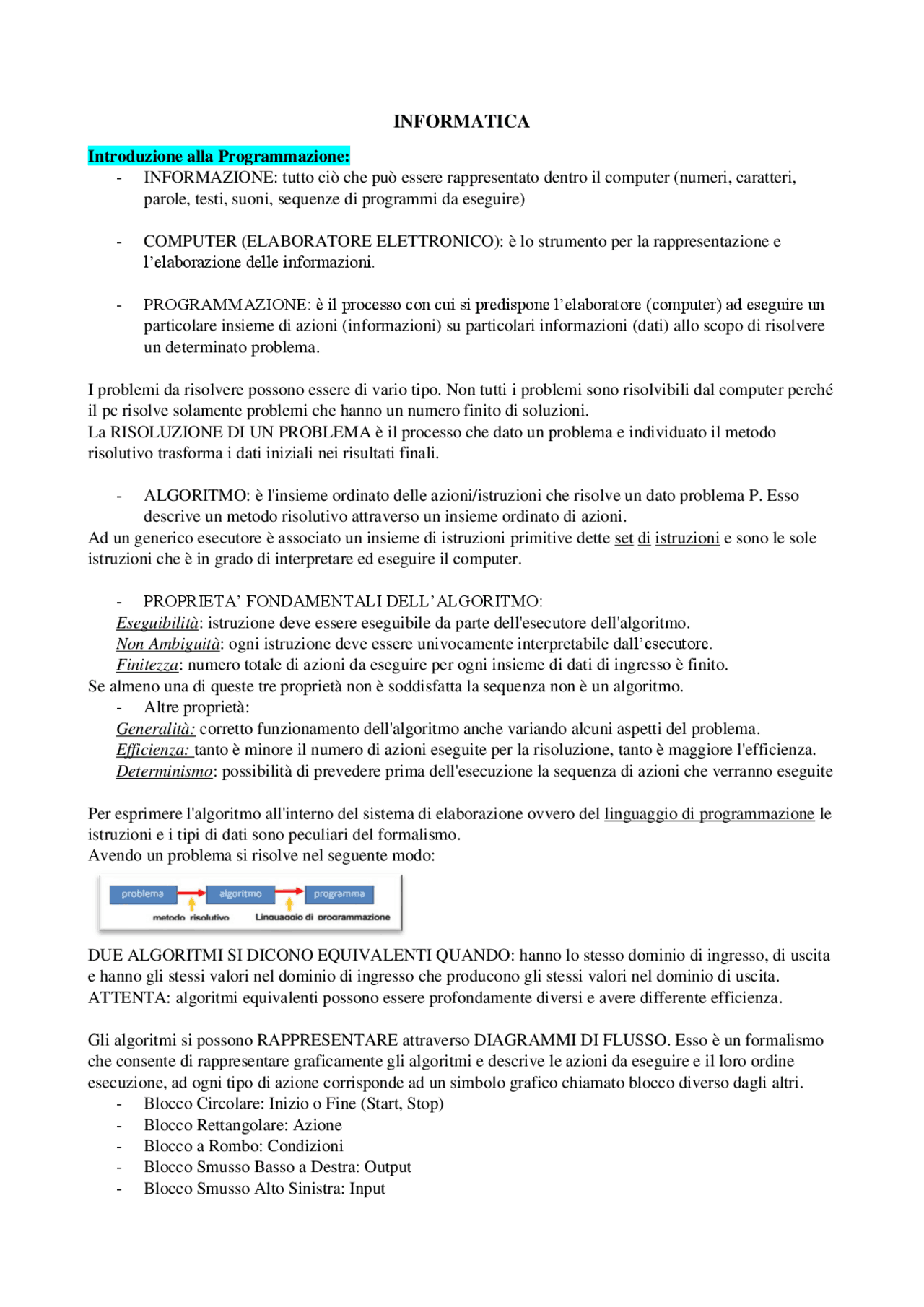 Riassunto sui fondamenti e le basi di informatica | Appunti di Fondamenti di informatica | Docsity