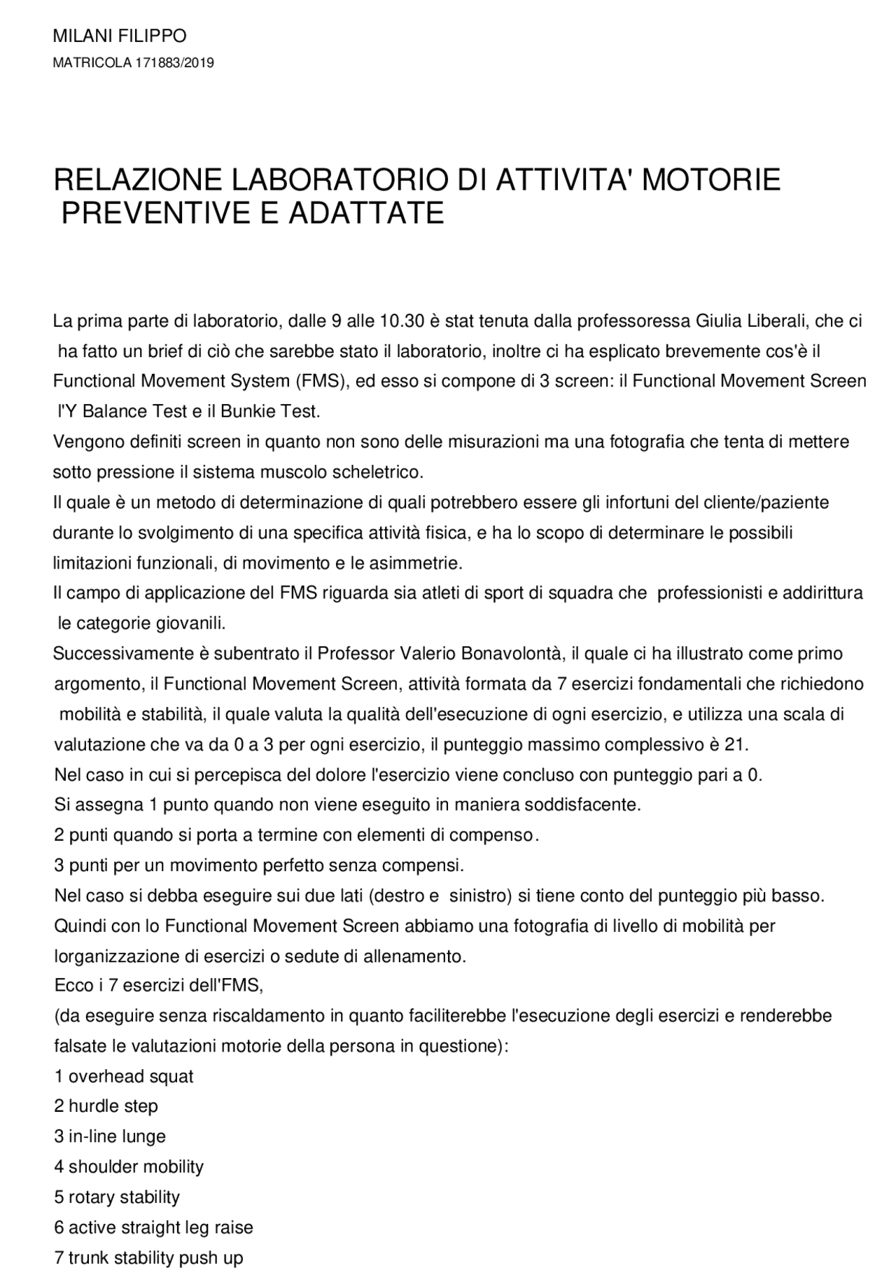 Relazione di Attività Motorie Preventive e Adattate Valerio Bonavolontà 2022/23 | Appunti di ...