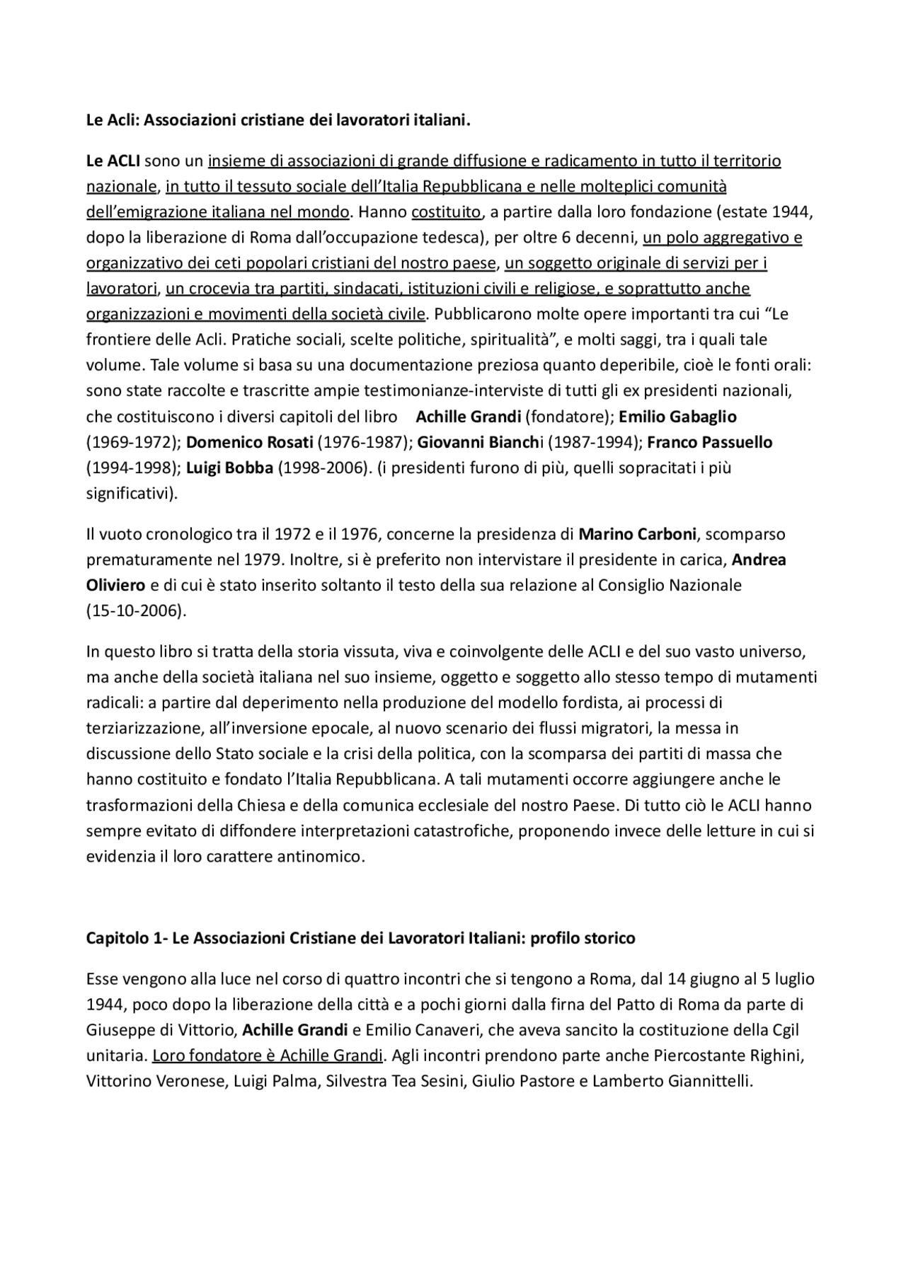 Storia italiana delle acli | Appunti di Storia Contemporanea | Docsity