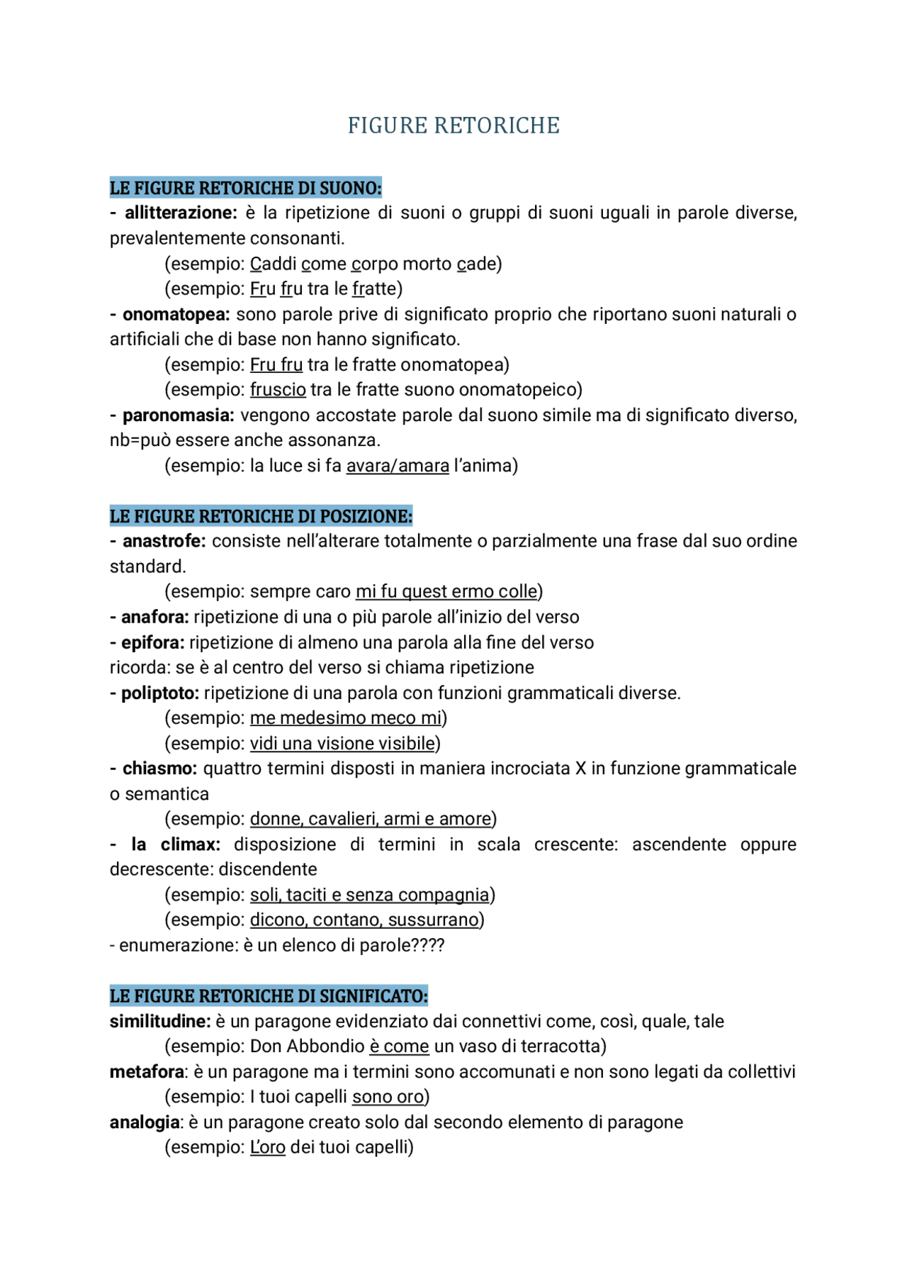Figure retoriche di suono, posizione e significato | Schemi e mappe ...