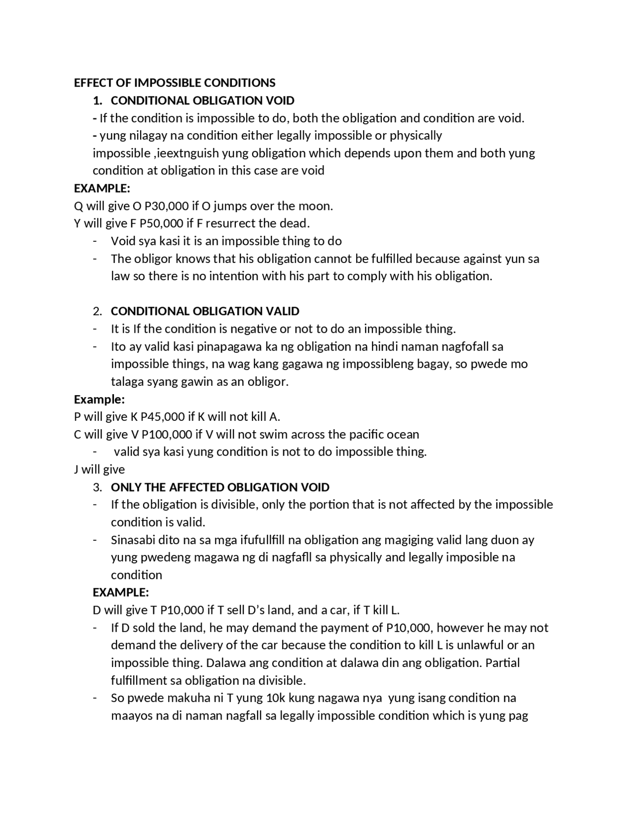 Effects Of Conditions Lecture Notes Law Of Obligations Docsity