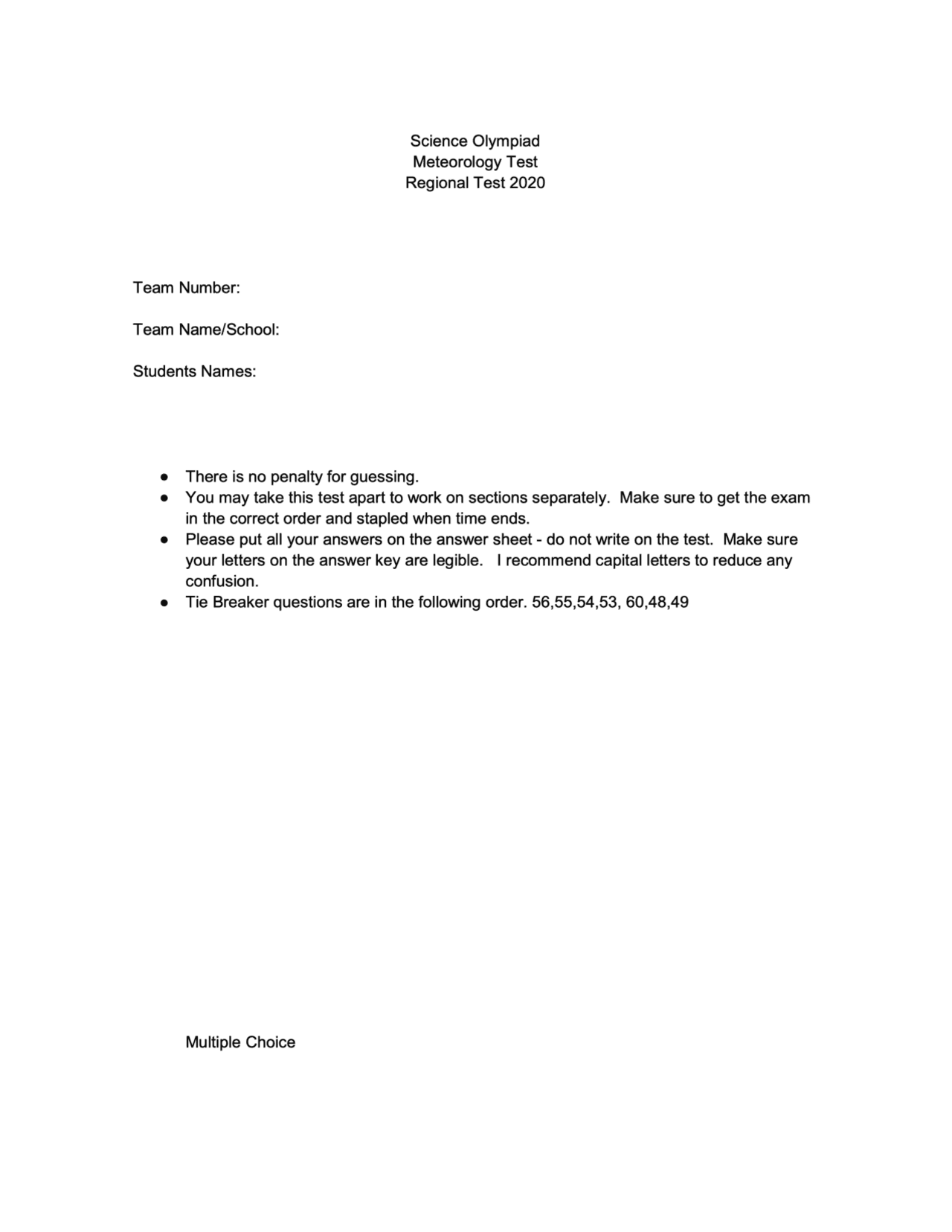 Science olympiad tests | Exams Environmental science | Docsity