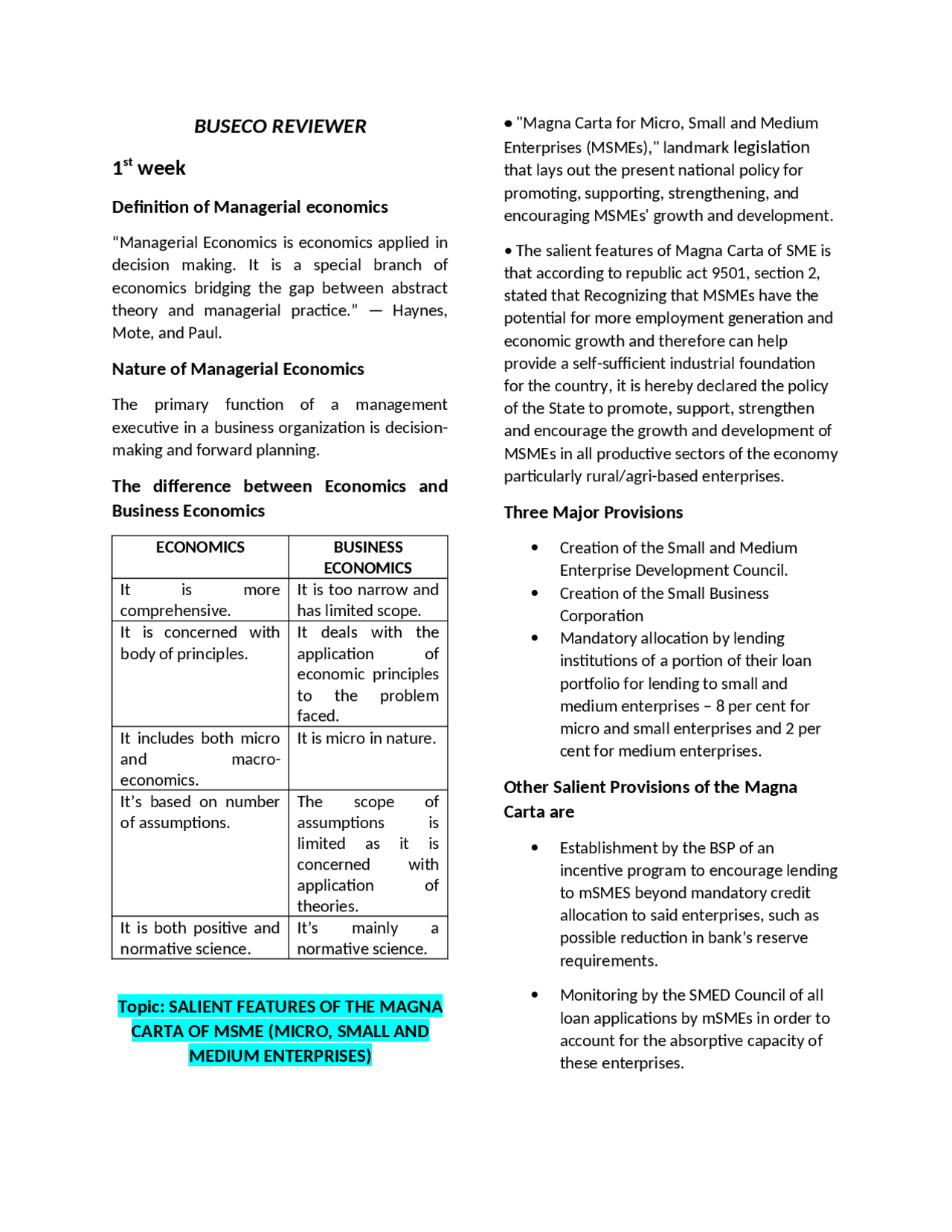 Managerial economics | Study notes Business Economics | Docsity