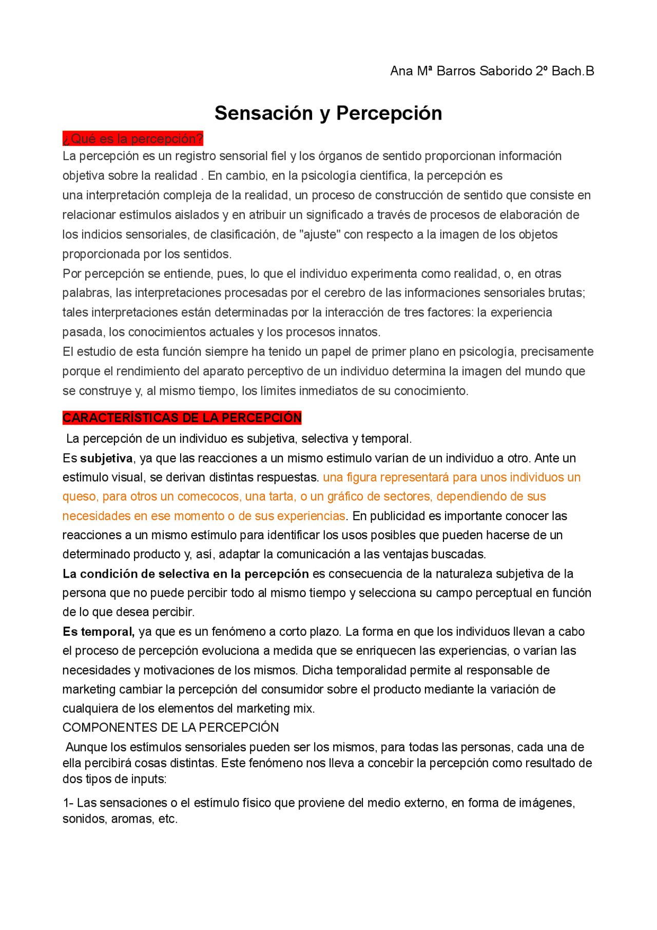 Es un trabajo de la percepción y sensación, donde hablo de lo que son y sus enfermedades | Guías ...