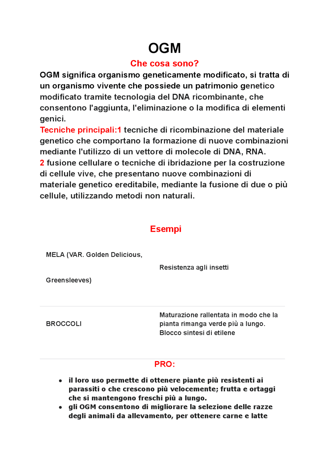 Ricerca riguardante gli OGM | Guide, Progetti e Ricerche di Scienze della Terra | Docsity