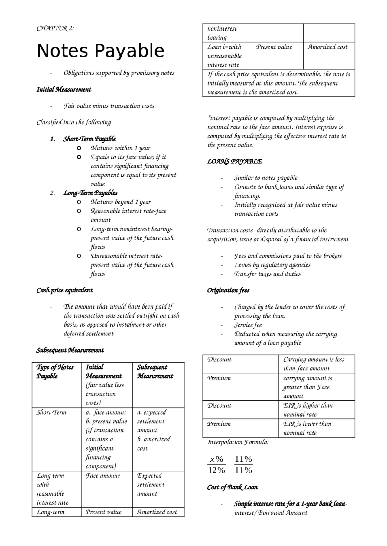Chapter 2 Notes Payable Study Notes Accounting Docsity