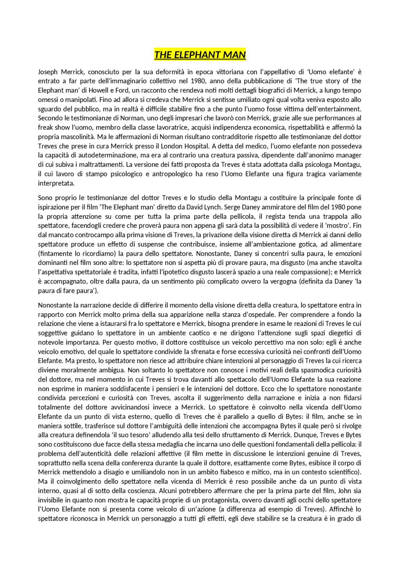 Riassunto di the elephant man | Sintesi del corso di Estetica del ...