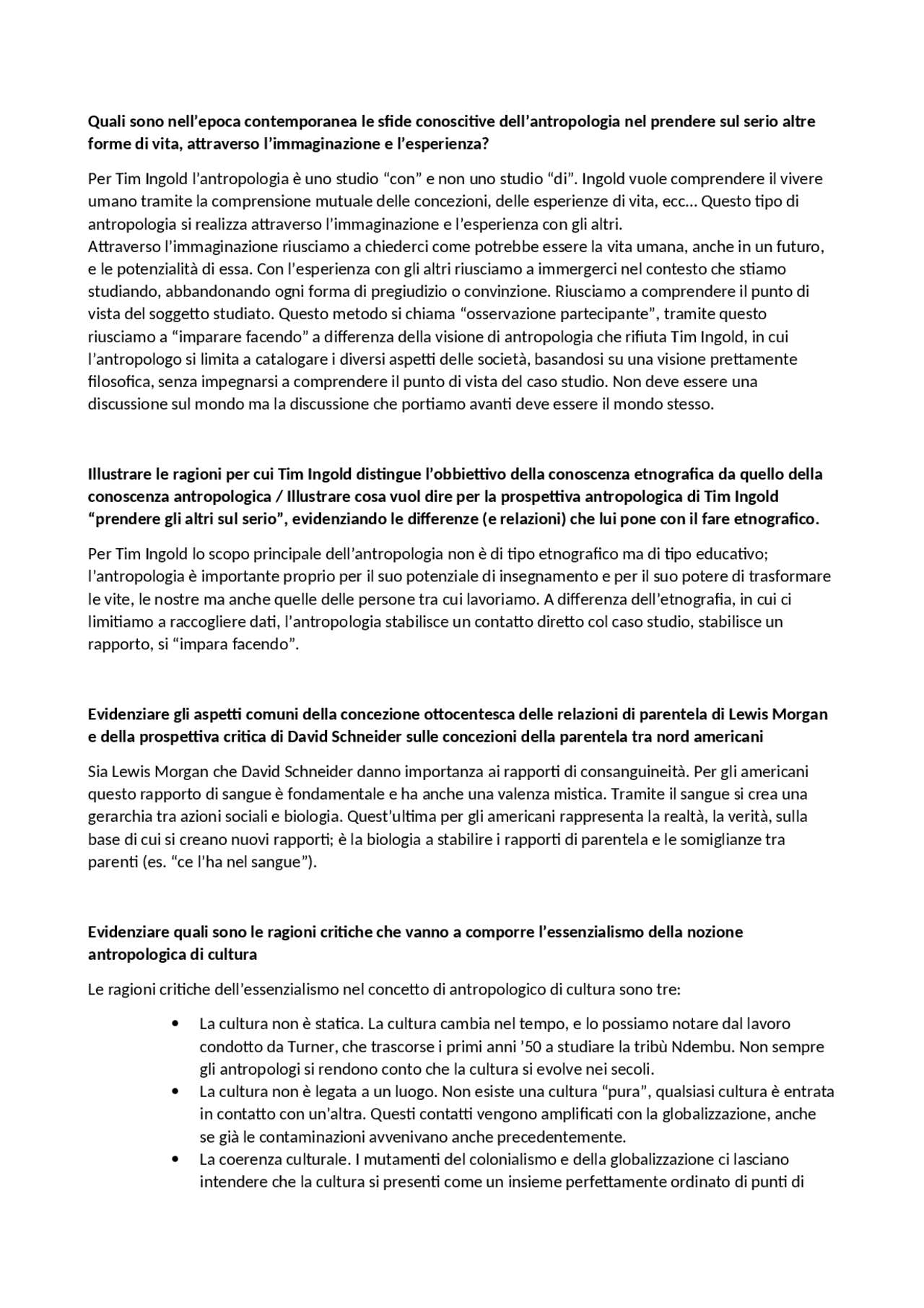 DOMANDE ANTROPOLOGIA CULTURALE - TIM INGOLD | Appunti di Antropologia ...