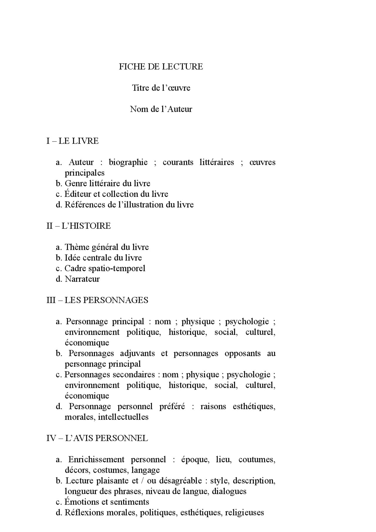 Méthode Fiche De Lecture Notes Français Docsity