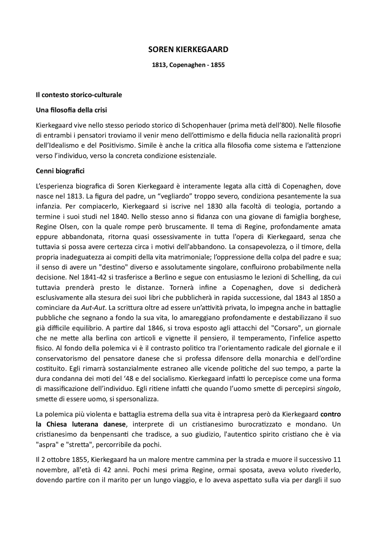 Dispense Kierkegaard Dispense Di Filosofia Docsity