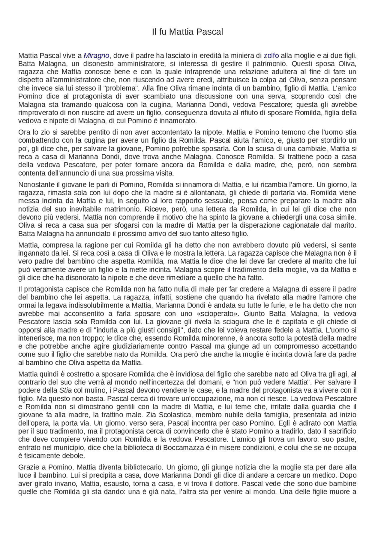 Il Fu Mattia Pascal Pirandello Appunti Di Italiano Docsity
