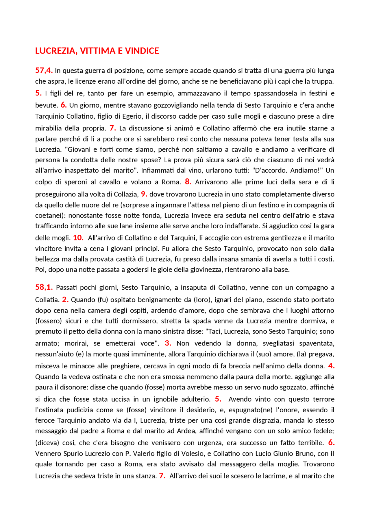 LUCREZIA, VITTIMA E VINDICE | Traduzioni di Latino | Docsity