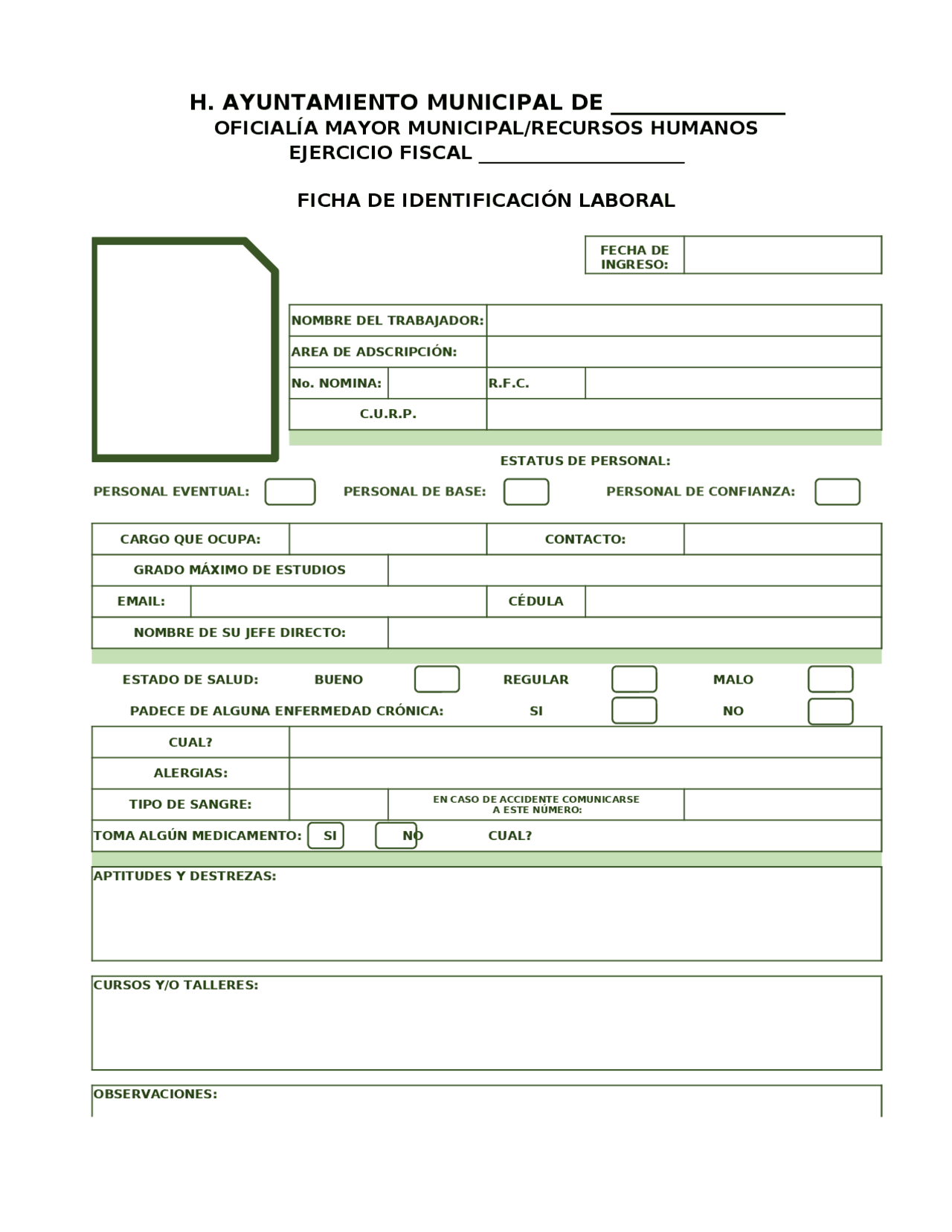 Ficha de Identificación Laboral | Ejercicios de Gestión de Recursos ...