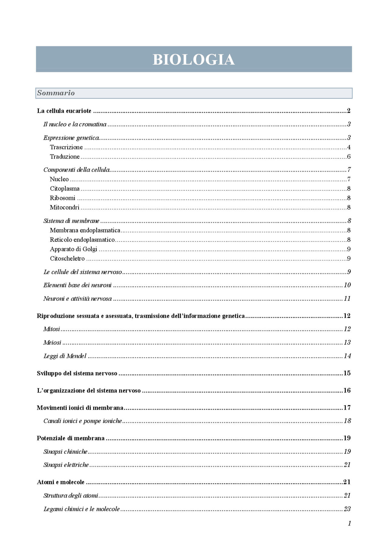 Riassunto Esame Completo Biologia Appunti Di Biologia Docsity