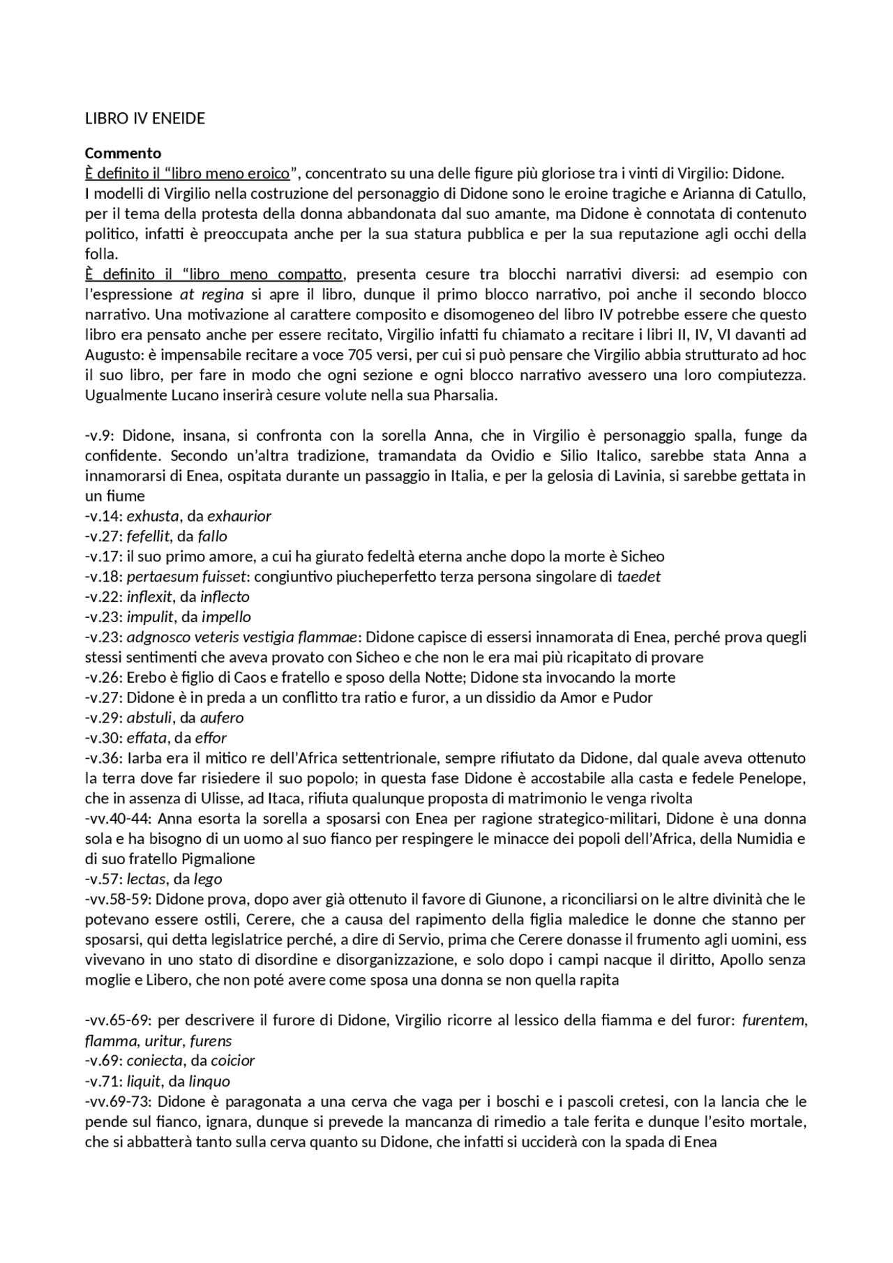 Eneide libro IV analisi e commento | Appunti di Letteratura latina | Docsity