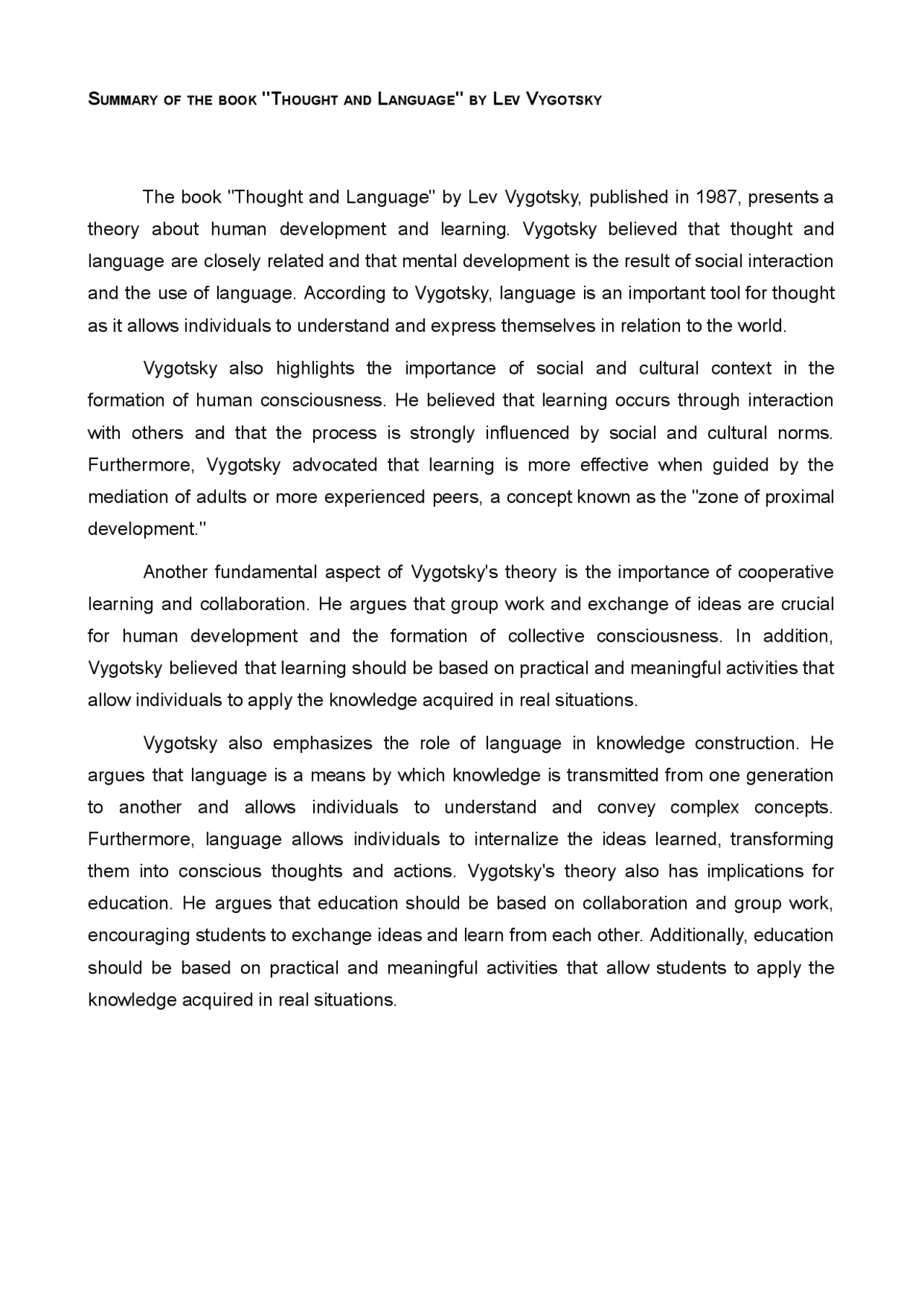 Summary Of The Book Thought And Language By Lev Vygotsky Resumos