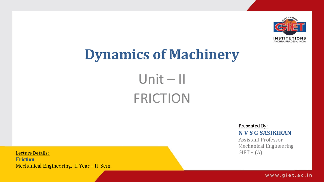 Dynamics of Machinery unit 2 part 1 | Lecture notes Mechanical ...