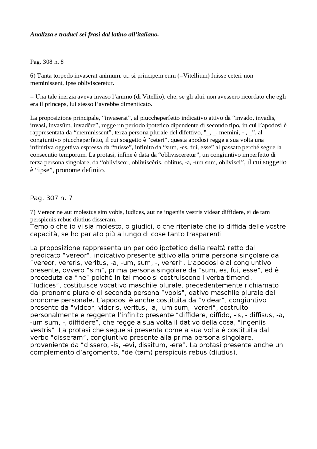 Frasi tradotte dal latino all'italiano con analisi | Esercizi di Latino ...