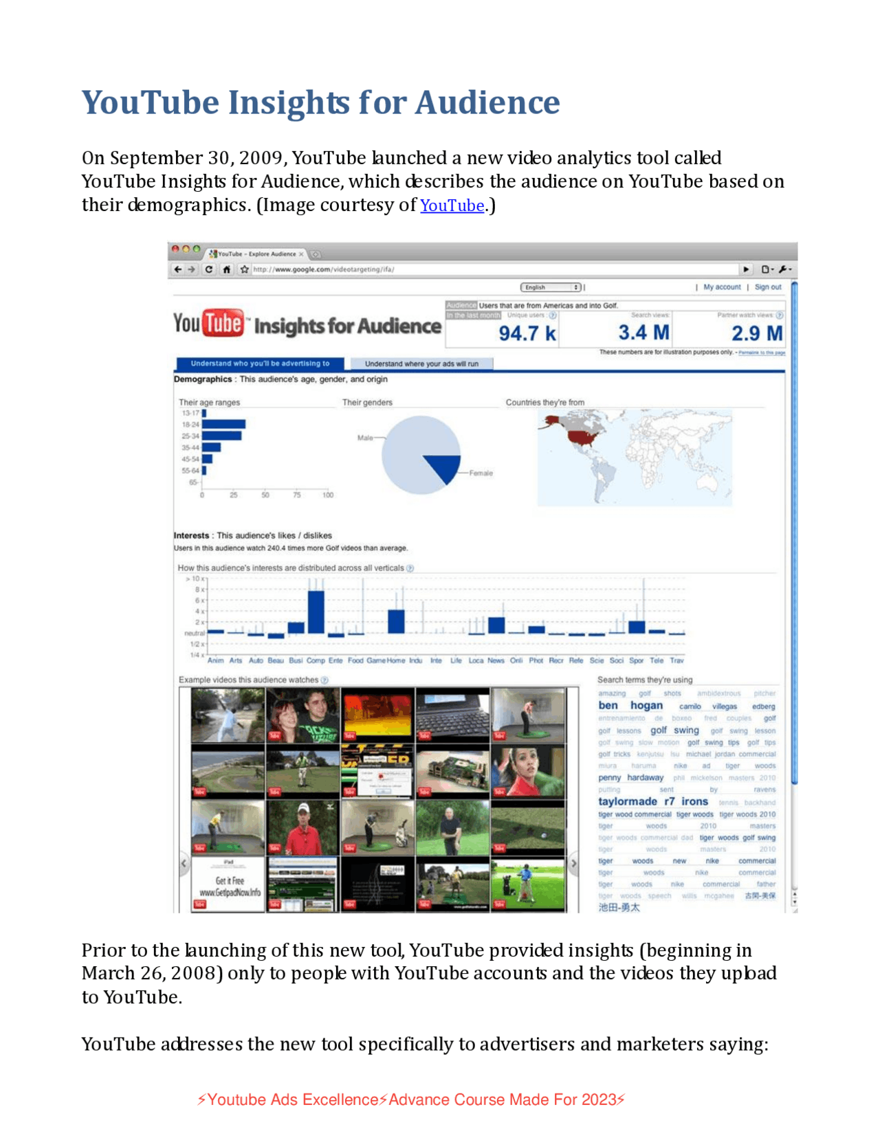 YOUTUBE INSIGHTS FOR AUDIENCE | Slides Business Finance | Docsity