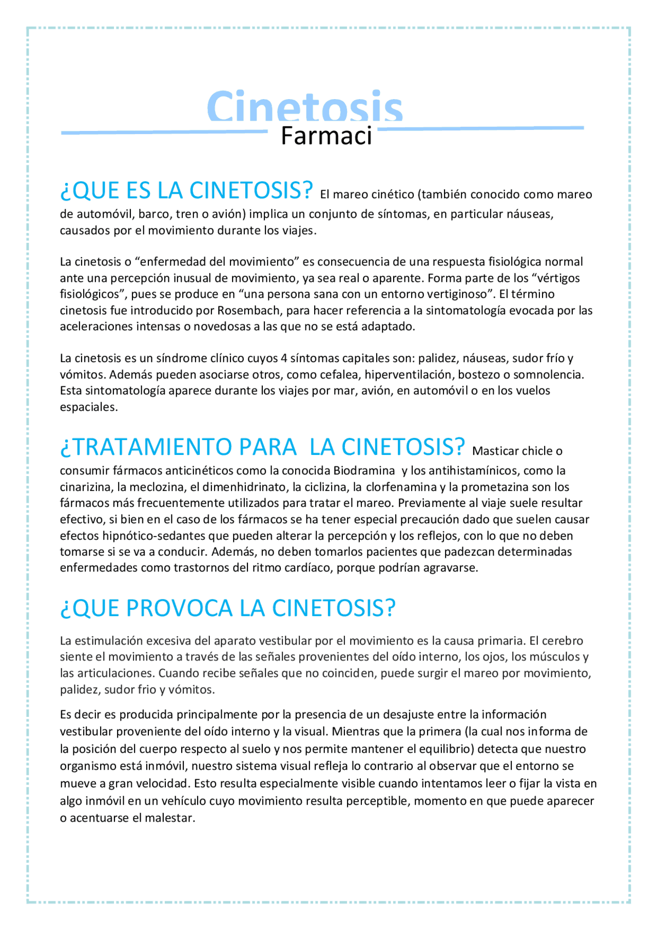 Resumen Cinetosis 20 | Apuntes de Humanidades y Ciencias Sociales | Docsity