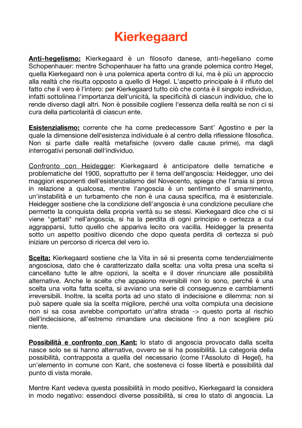 La filosofia di Kierkegaard | Appunti di Filosofia | Docsity
