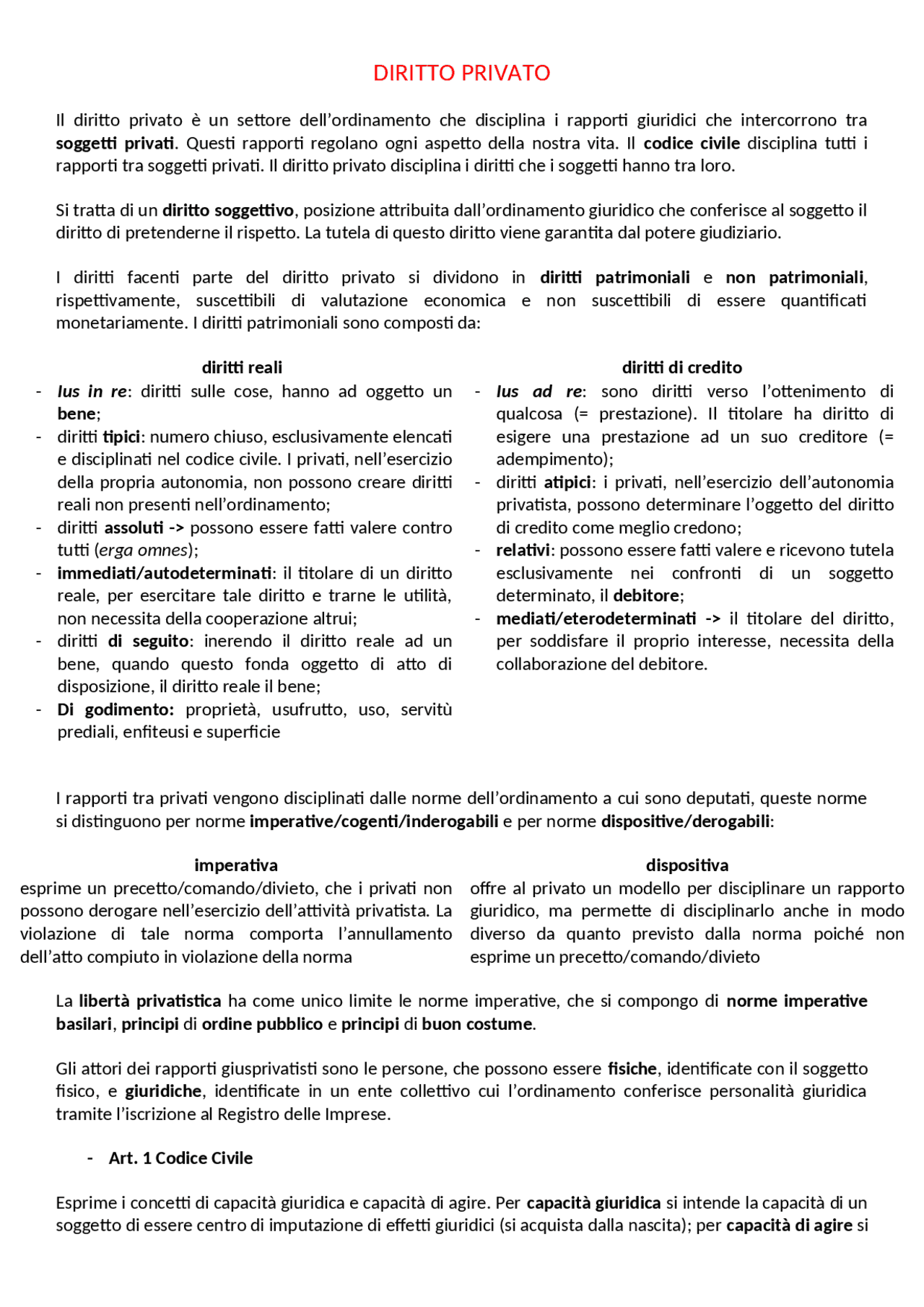 Diritto Privato - Camilletti - UNIMI | Appunti di Diritto Privato | Docsity