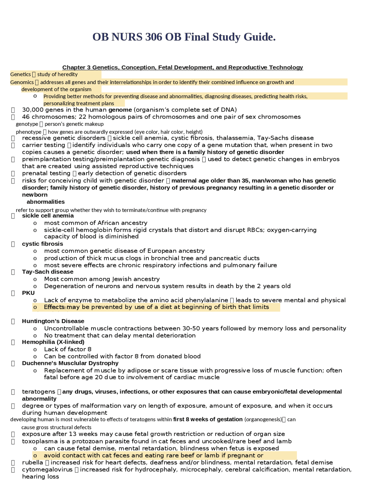 OB NURS 306 OB Final Study Guide. | Exams Nursing | Docsity