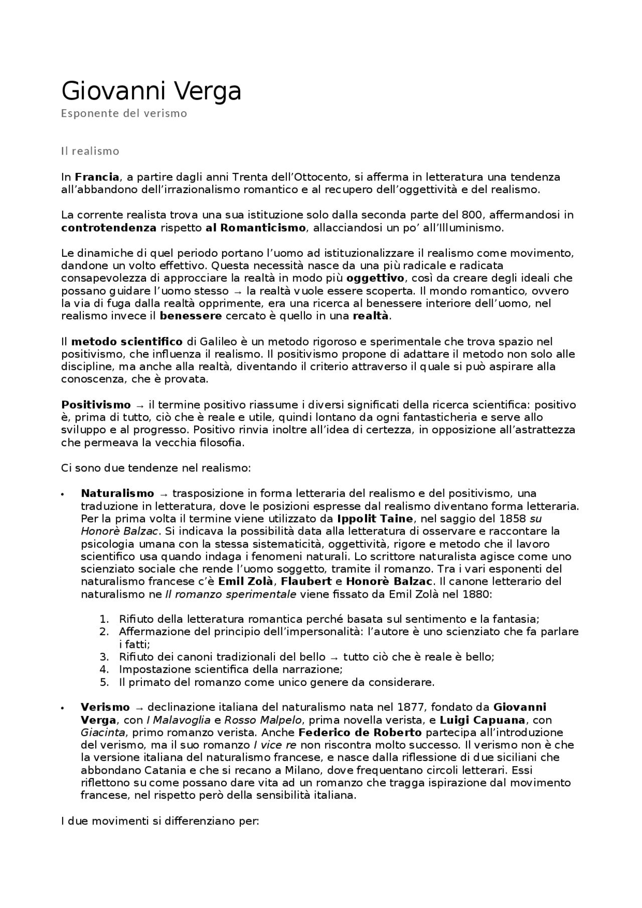 Giovanni Verga - il verismo | Appunti di Italiano | Docsity