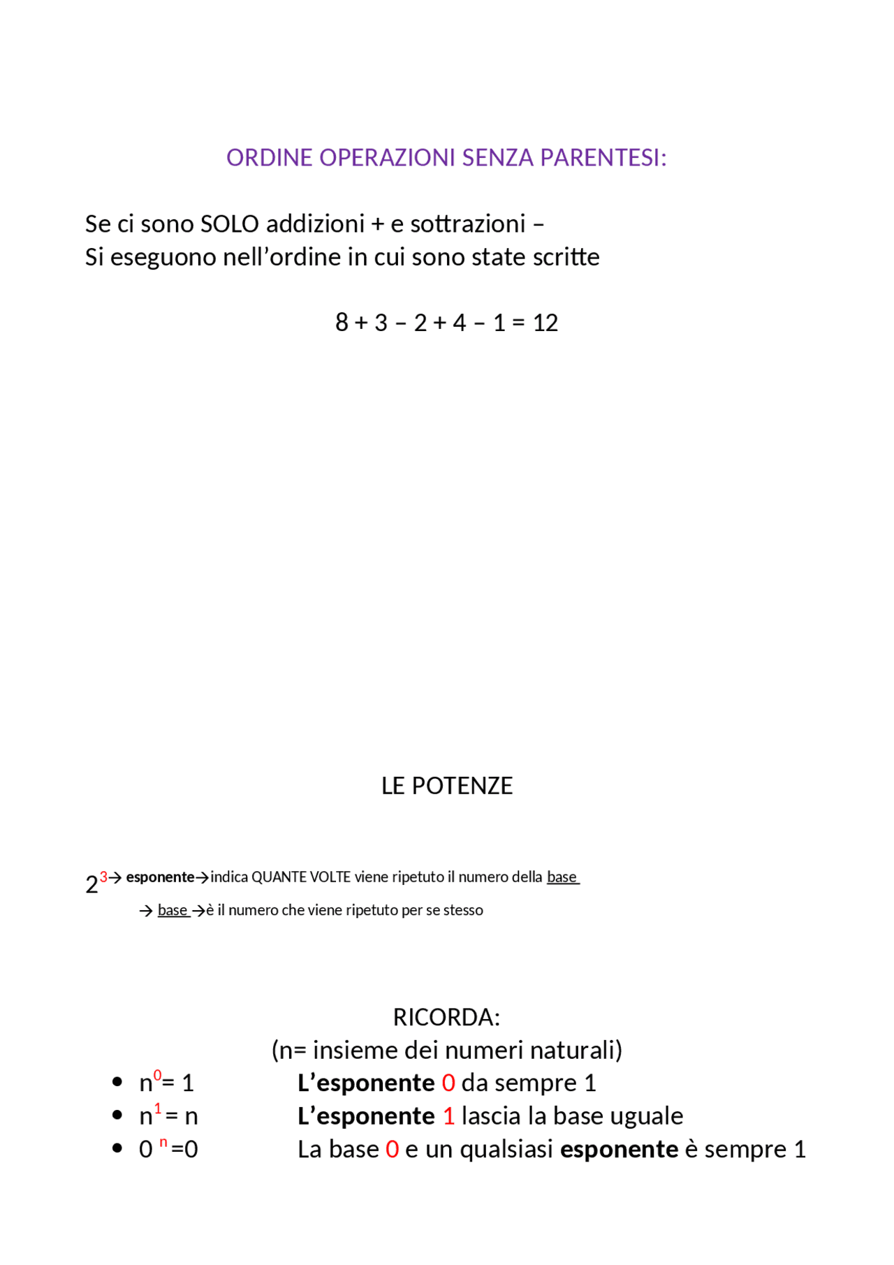 Le potenze matematica | Schemi e mappe concettuali di Matematica | Docsity