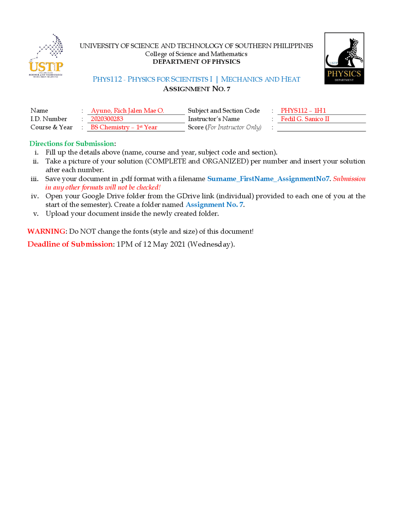 Elasticity Potential Energy | Assignments Mechanics | Docsity