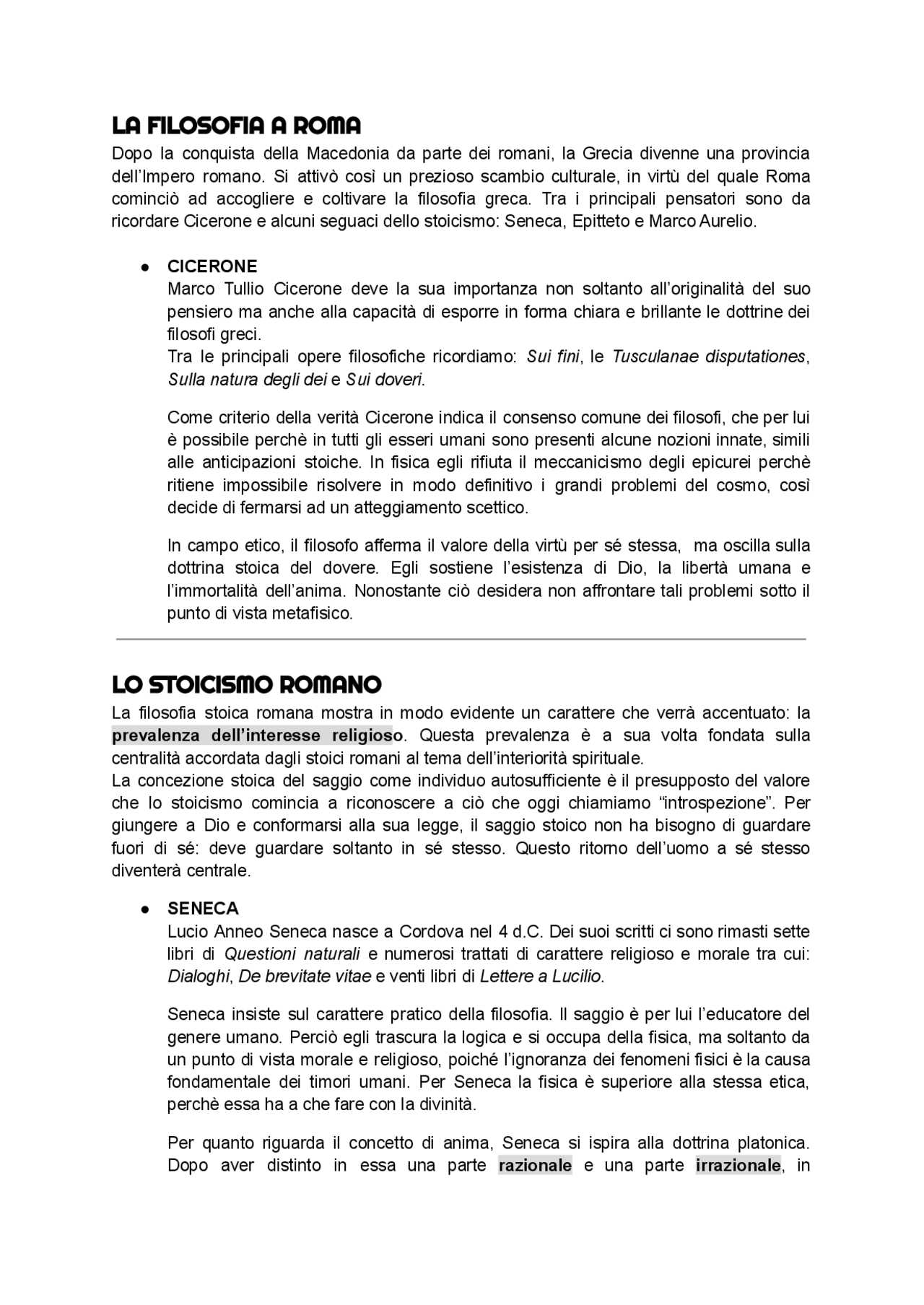 Lo Stoicismo In Epoca Romana Appunti Di Filosofia Docsity