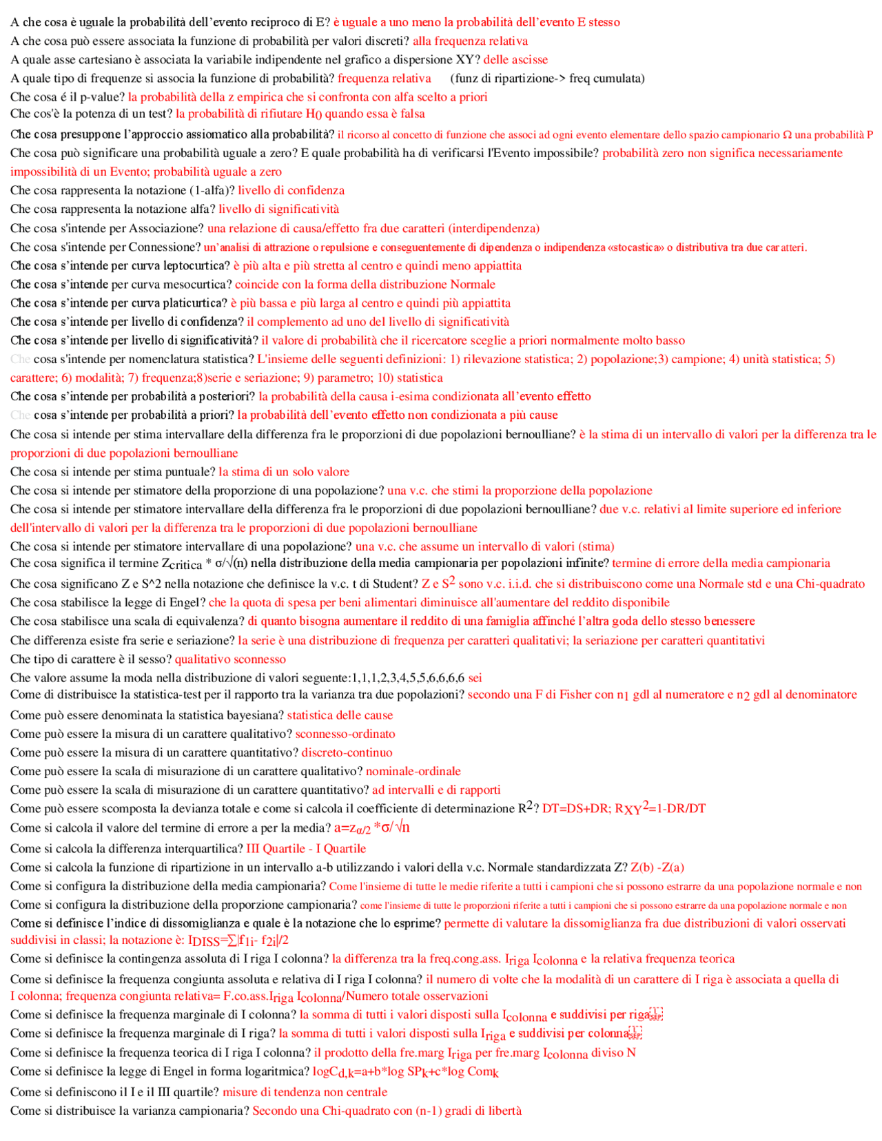 Statistica Paniere Domande Chiuse Panieri Di Statistica Docsity