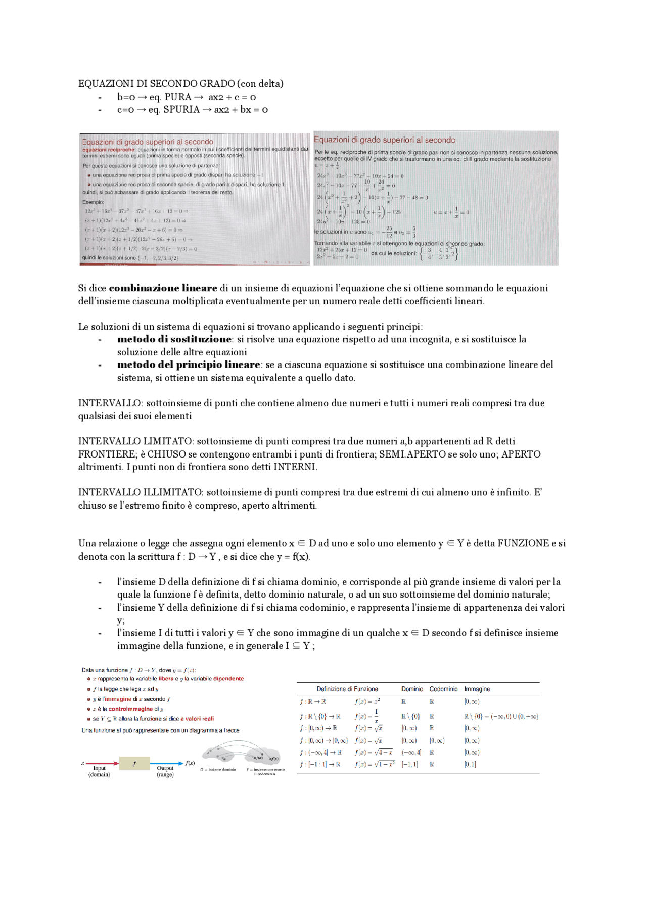 Matematica - equazioni, insiemistica, intervalli | Schemi e mappe ...