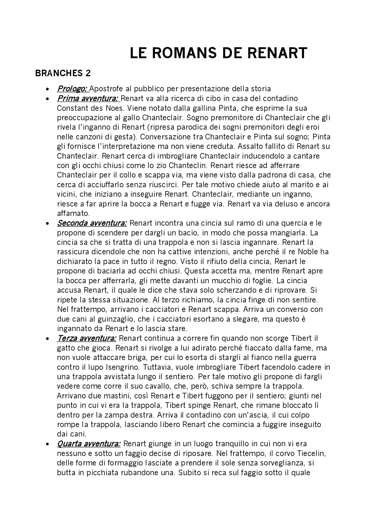 Riassunto delle branche del Roman de Renart | Schemi e mappe ...