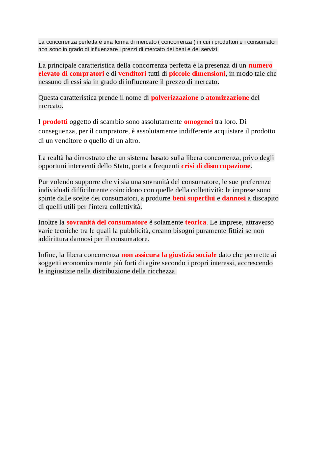 Spiegazione della concorrenza perfetta | Appunti di Economia Politica | Docsity
