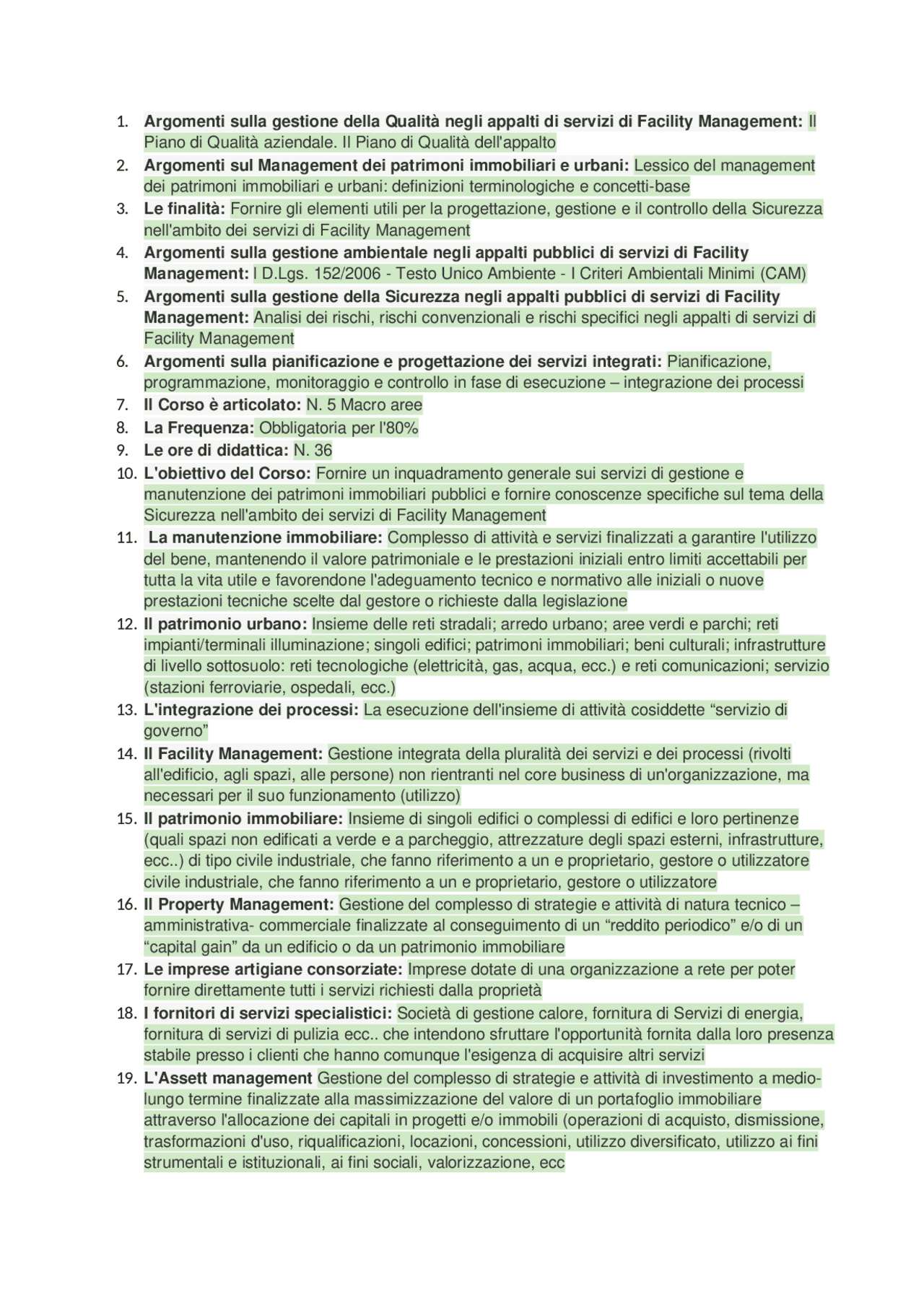 Facility Management Prova Di Esame Prove Desame Di Management Theory